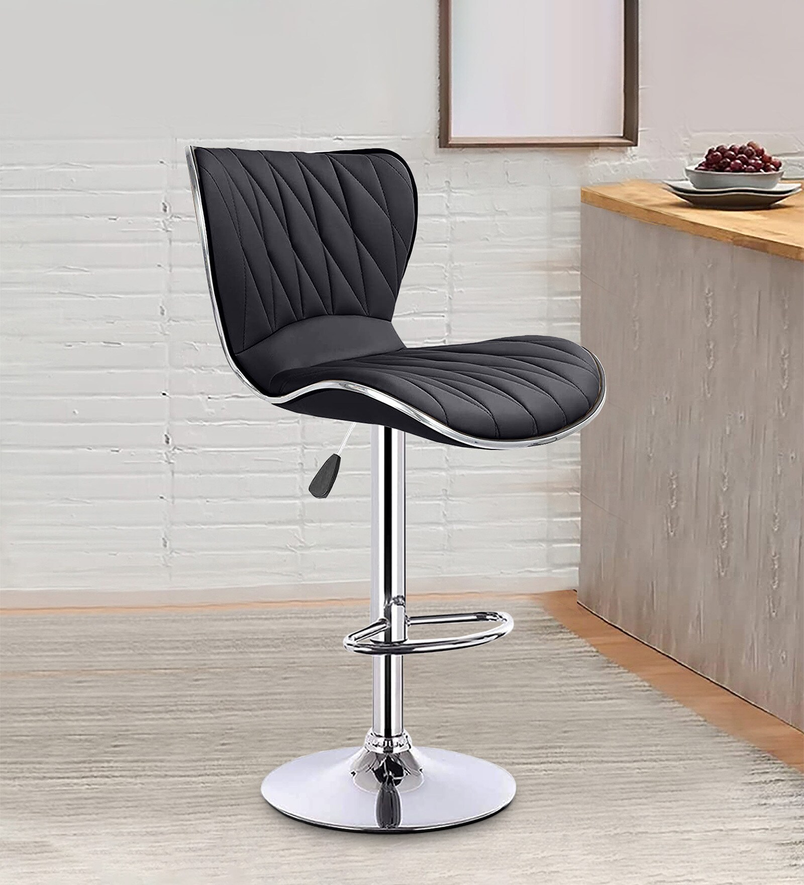 Buy Denver Leatherette Bar Stool In Black Colour With Swivel at 4% OFF ...