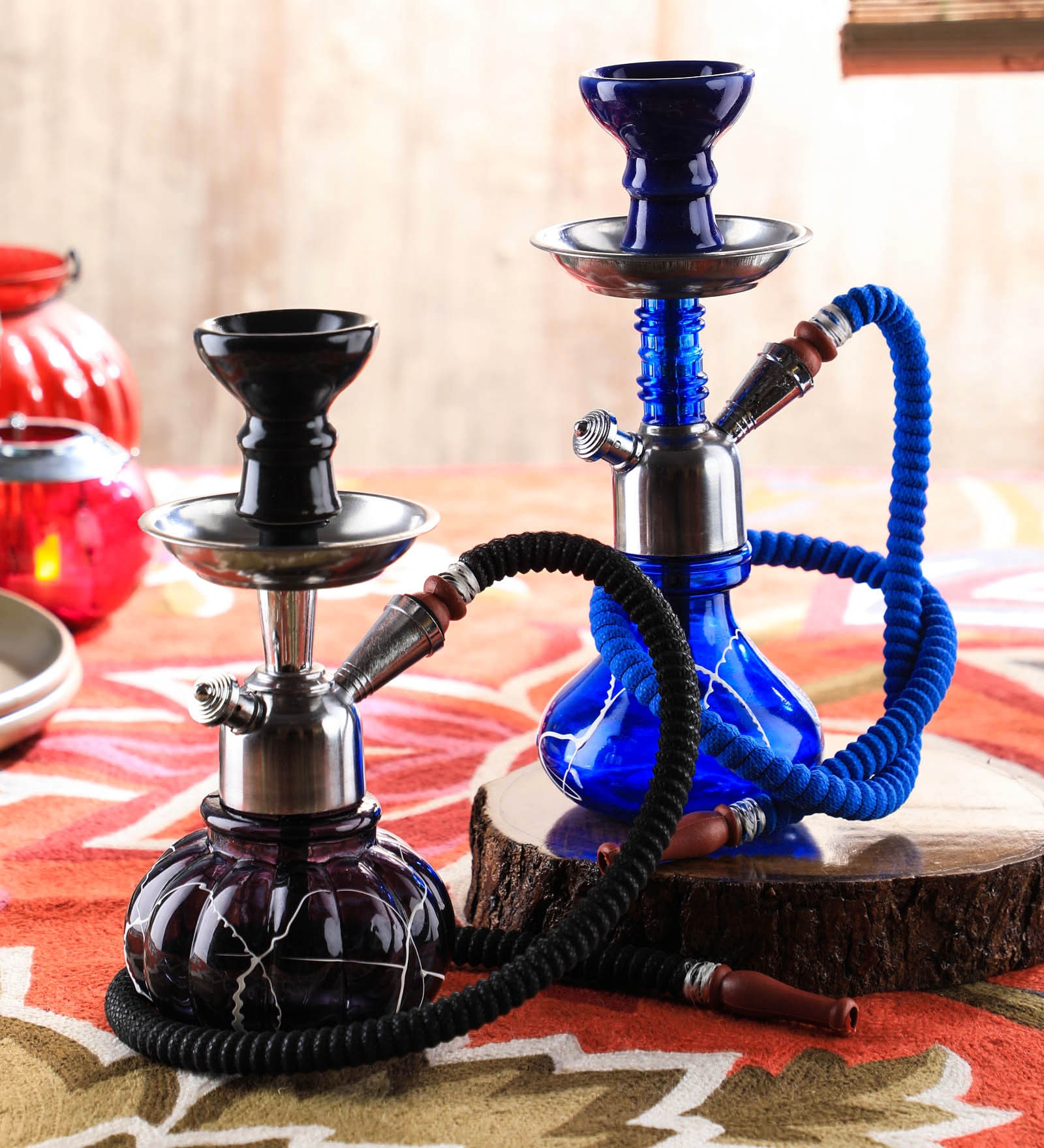 Buy Designer Blue and Black hookah set of 2 by Frestol Online - Hookahs ...