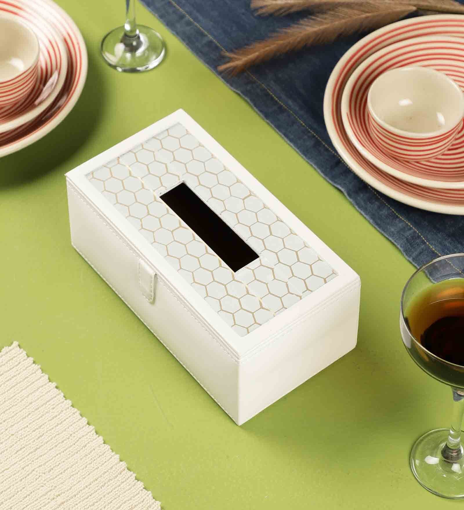 Buy Designer White & Gold Leatherette Tissue Box at 56% OFF by ...