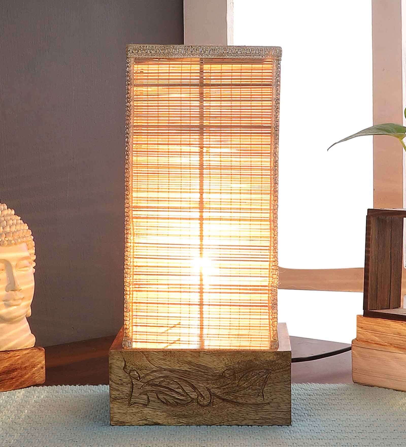 Buy Diagon Natural Bamboo Shade Table Lamp With Wood Base at 57% OFF by ...