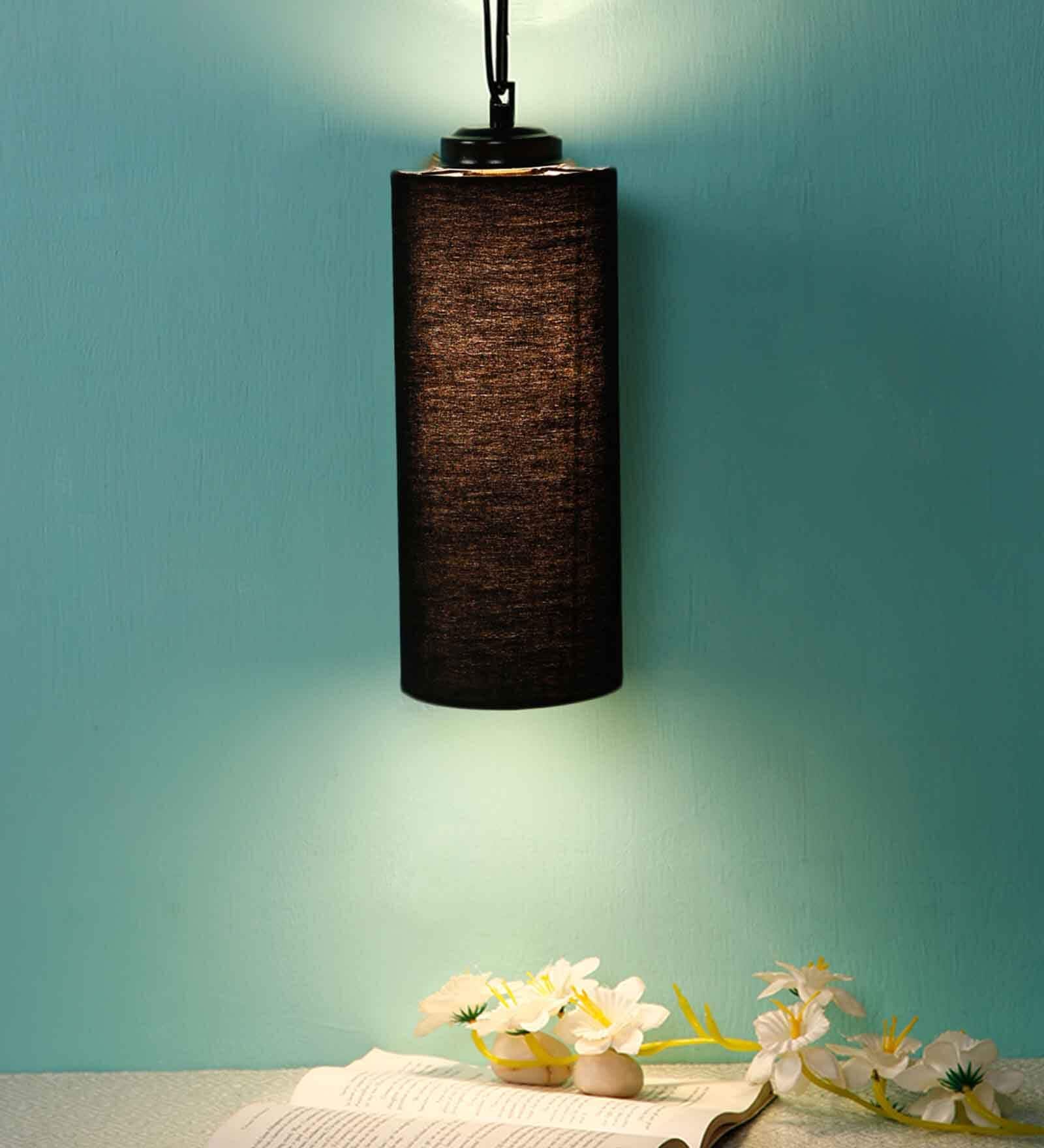Buy Devansh Black Cotton Cylindrical Hanging Single Hanging Lamp By New ...