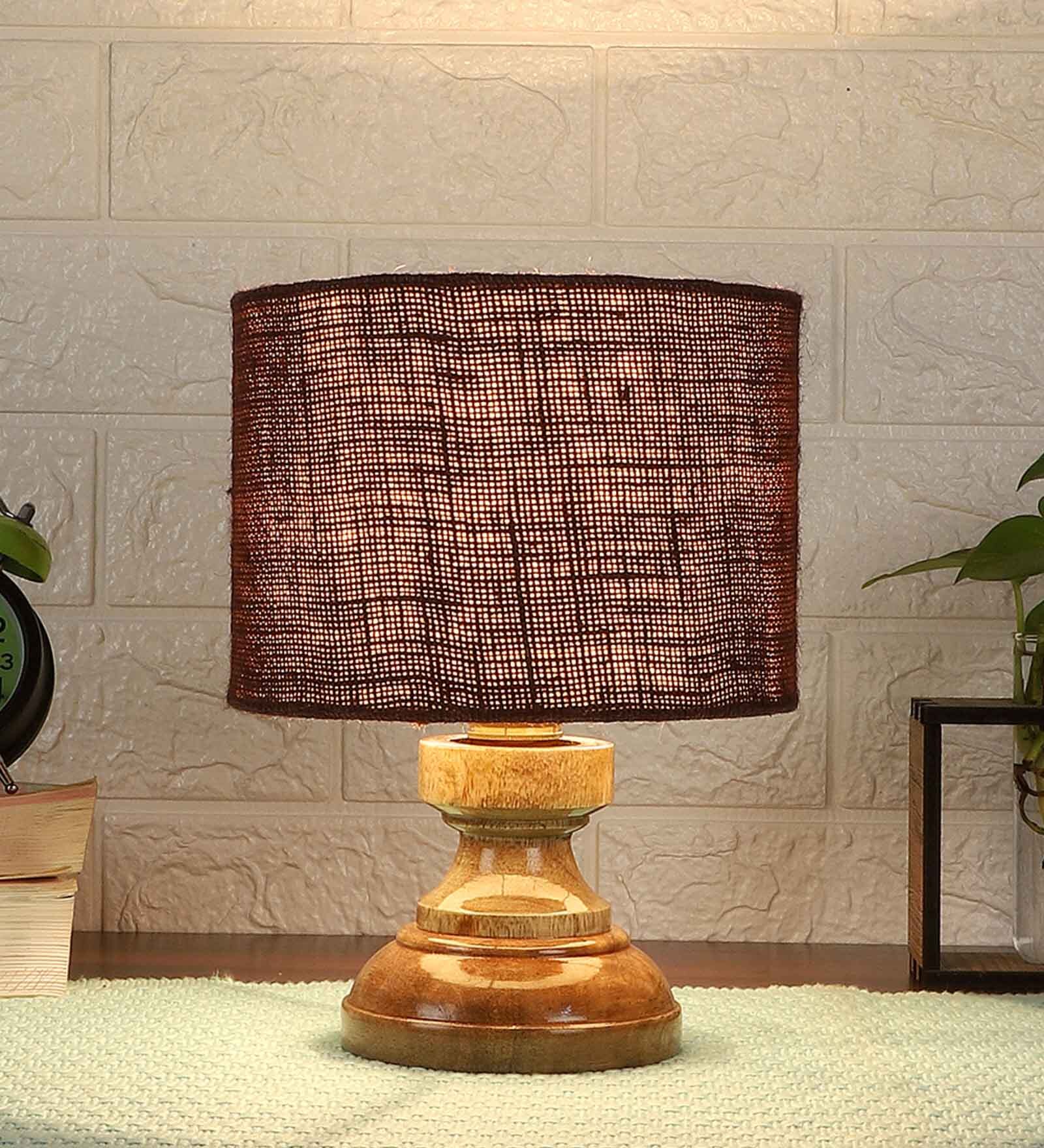 Buy Devansh Brown Jute Table Lamp With Wood Natural Base by New Era at ...