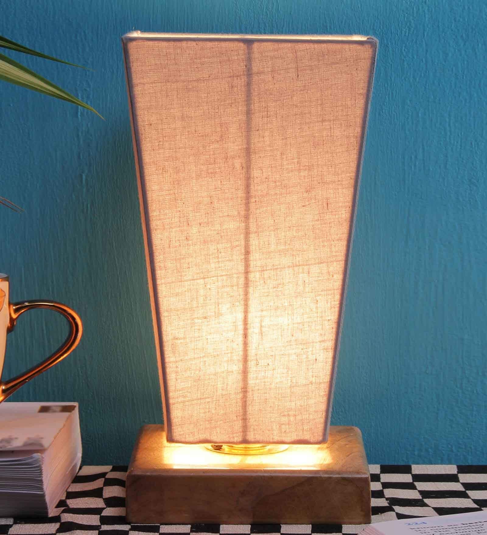 Buy Devansh Grey Pyramid Cotton Shade With Square Wood Base at 51% OFF ...