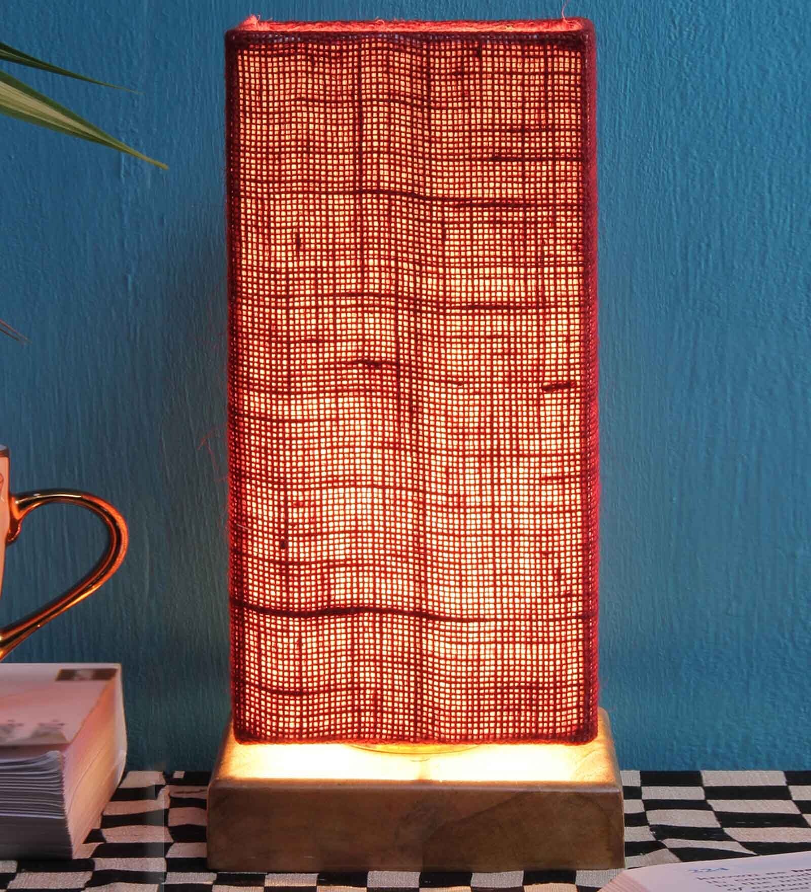 Buy Devansh Maroon Jute Shade With Square Wood Base at 51% OFF by New ...