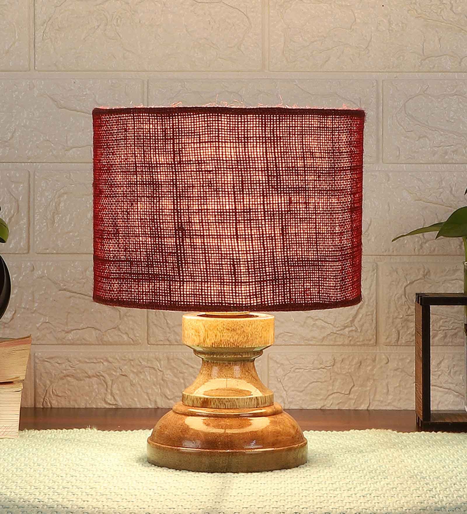 Buy Devansh Maroon Jute Table Lamp With Wood Natural Base at 58% OFF by ...