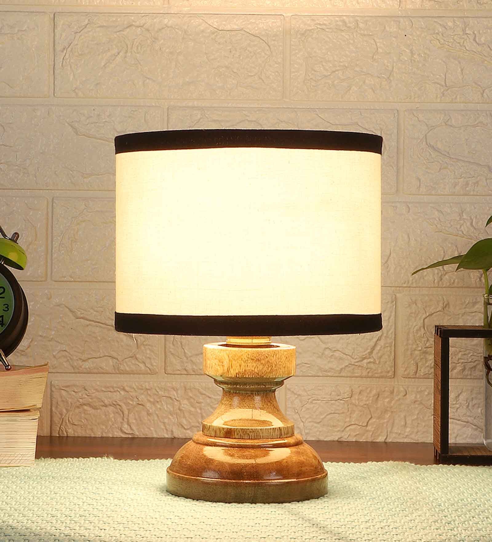 Buy Devansh Multicolor Cotton Table Lamp With Wood Natural Base at 57% ...