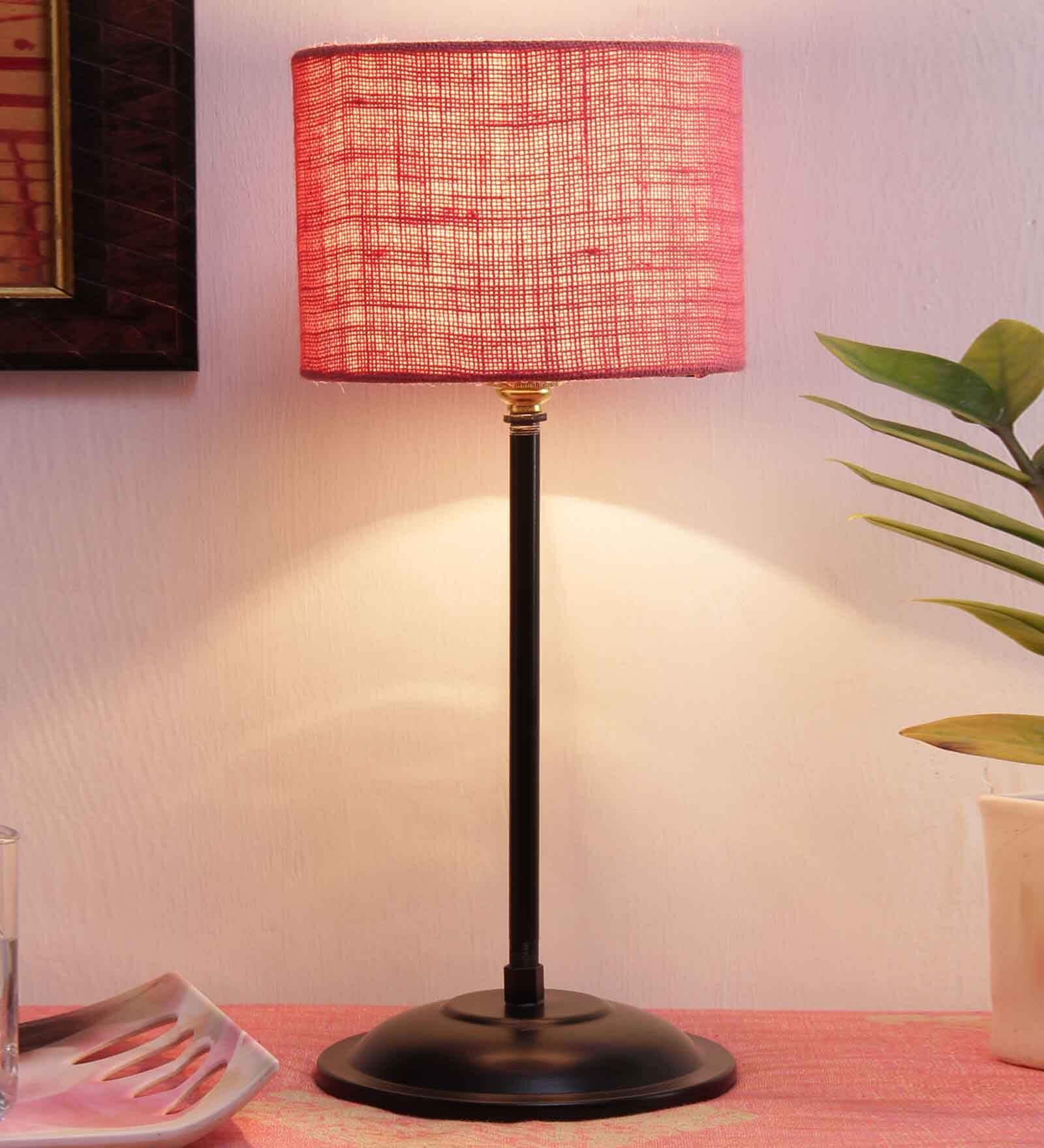 Buy Pink Jute Shade Lamp With Black Base at 53% OFF by New Era | Pepperfry