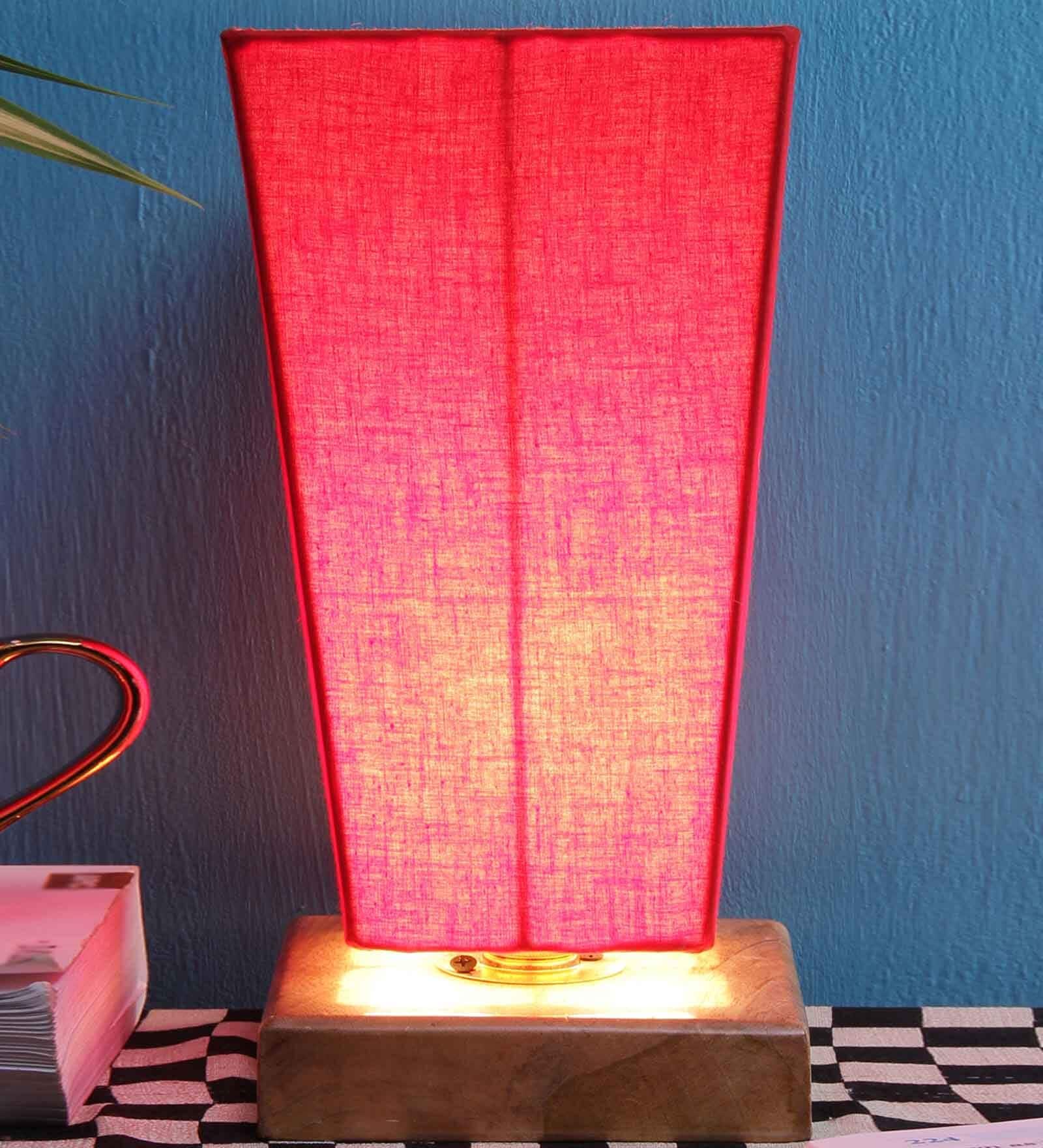Buy Pixee Red Cotton Shade Table Lamp With Wood Base at 58% OFF by New ...