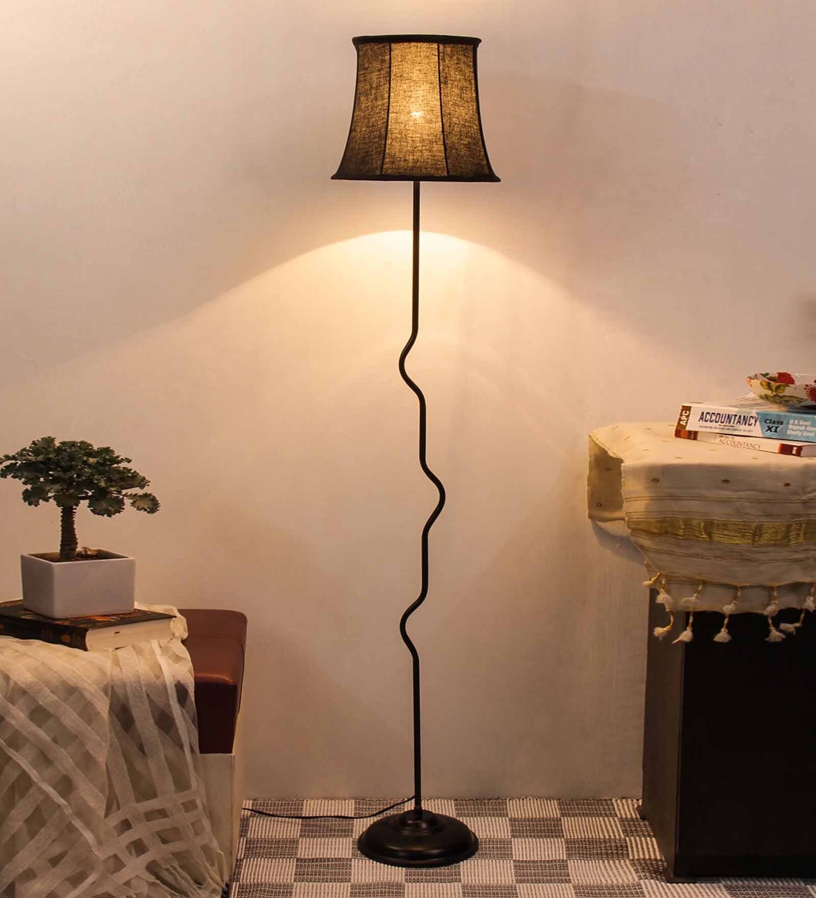 Buy Rhombus Black Cotton Shade Club Floor Lamp With Iron Base at 57% ...