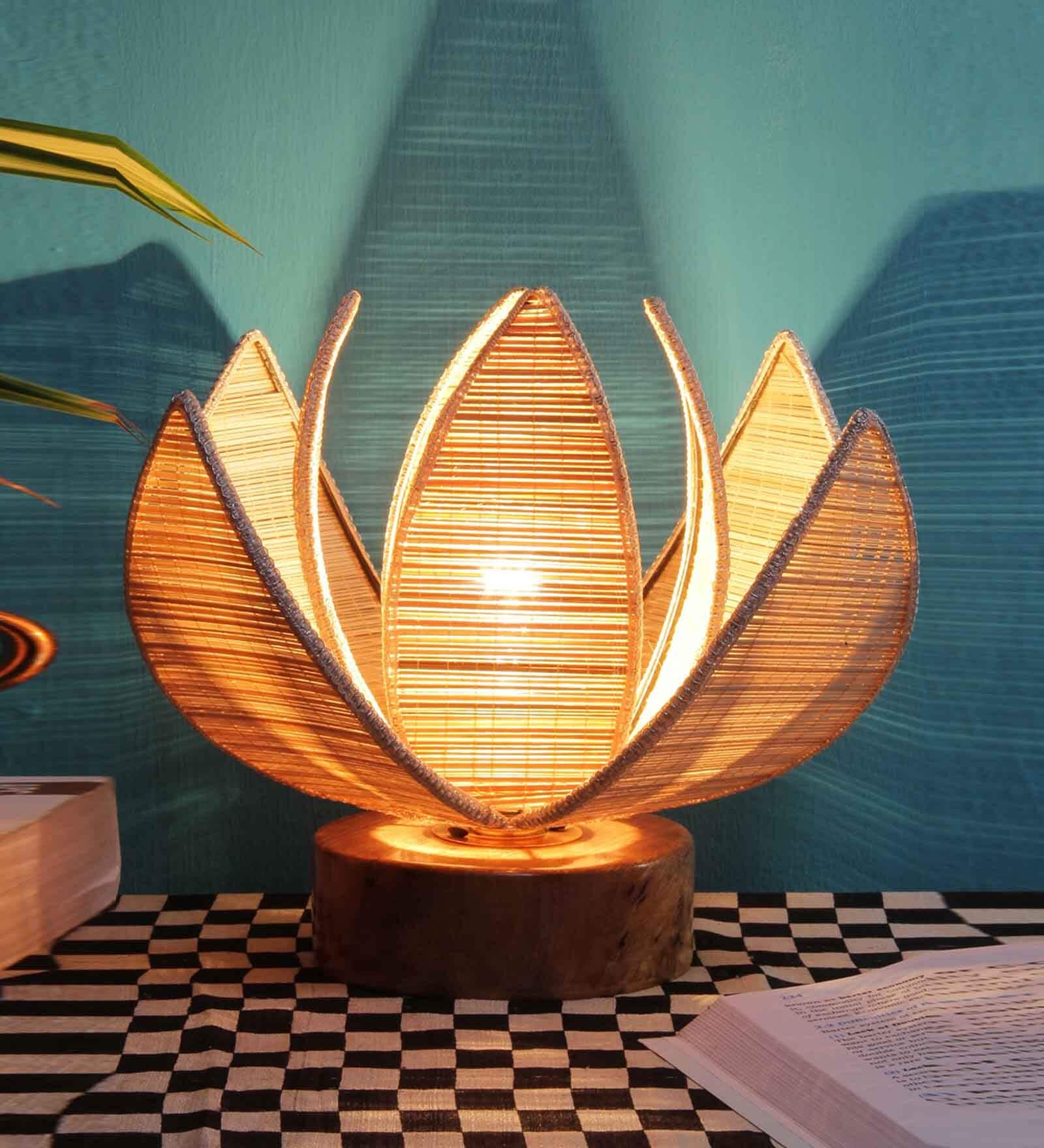 Buy Contemporary Natural Bamboo Shade Table Lamp With Wood Base at 50% ...