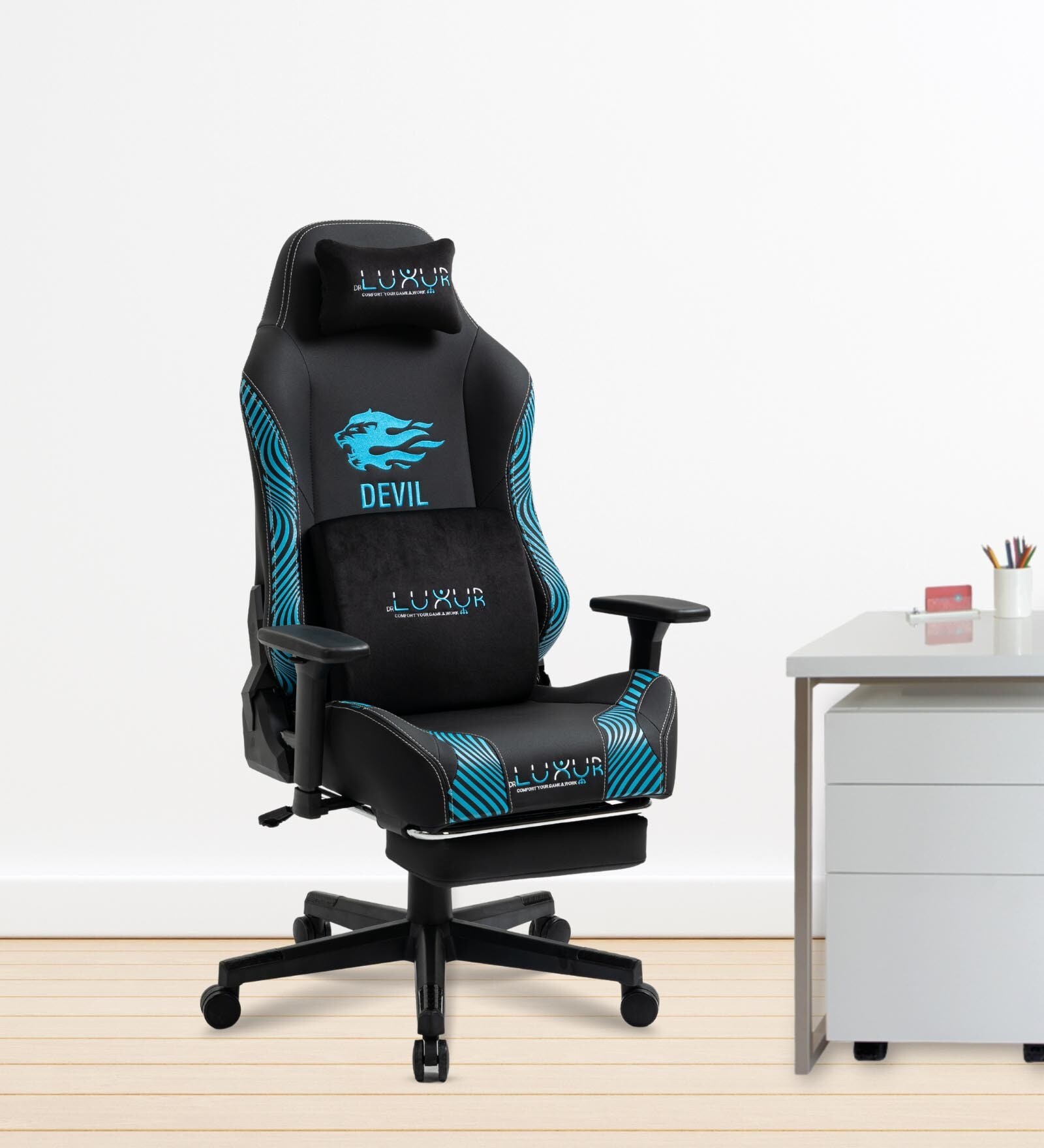 Buy Devil Leatherette Gaming Chair in Black & Blue Colour at 44% OFF by ...