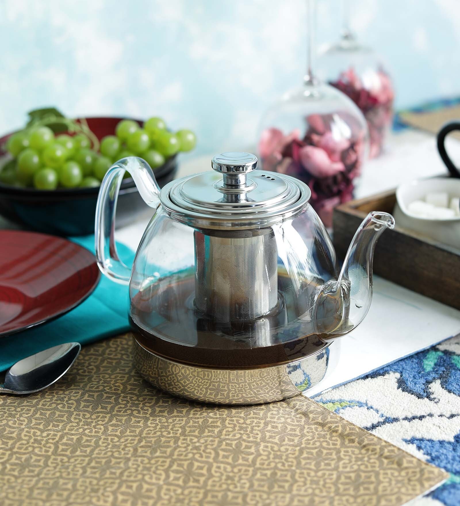 Buy Borosilicate Glass And Stainless Steel 900 Ml Tea Infuser By Devnow ...