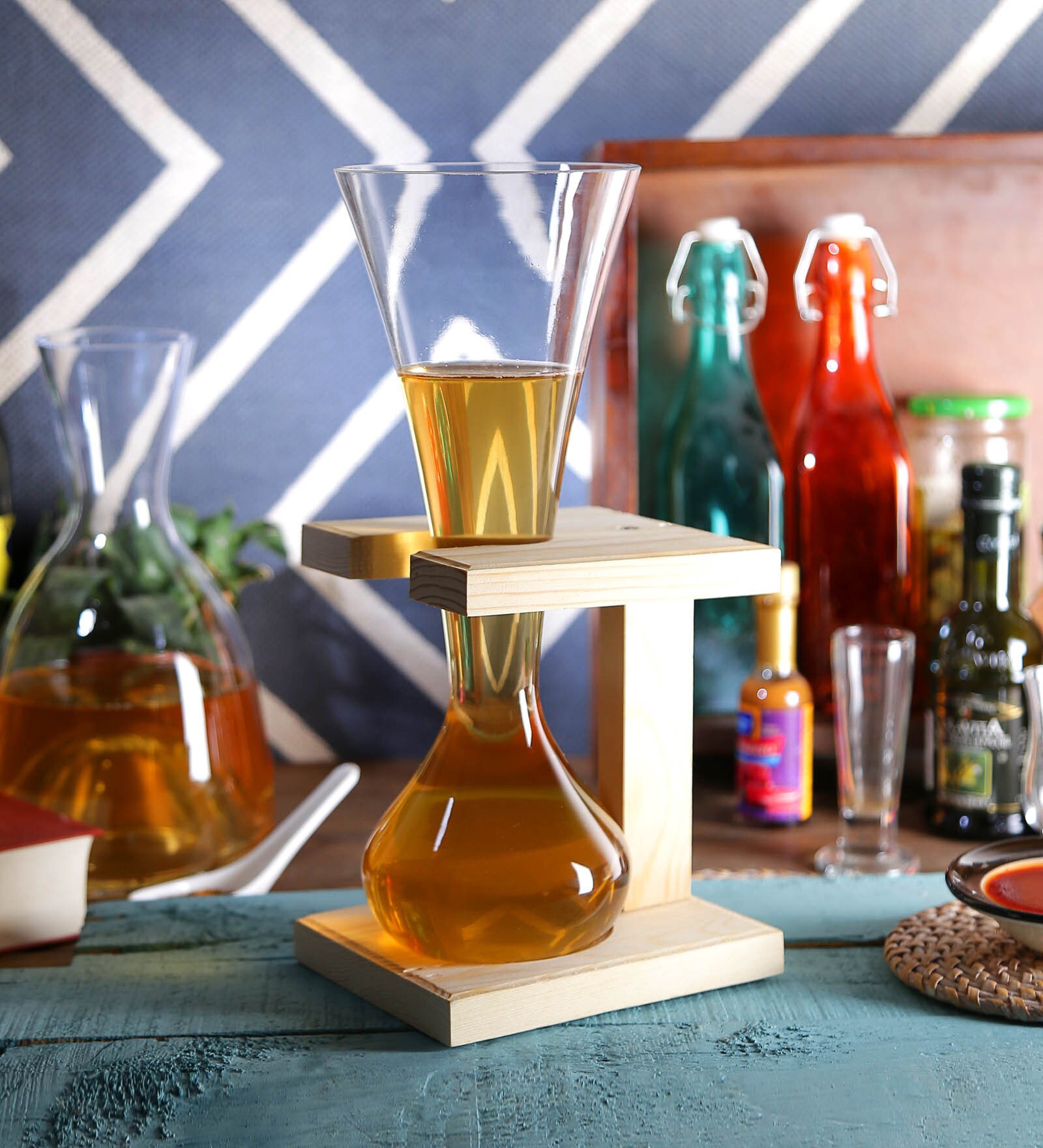 Buy Devnow Yard of Ale Glass & Bamboo 940 ML Decanter Online ...