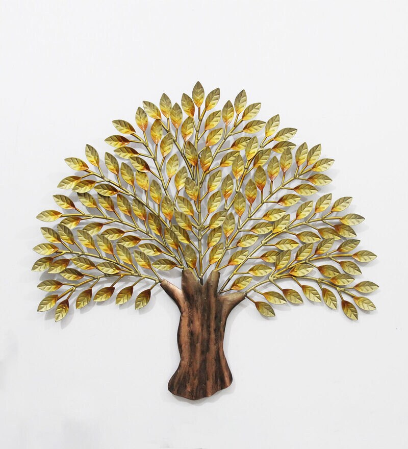 Buy Iron Decorative Tree Wall Art In Gold By Malik Design Online ...