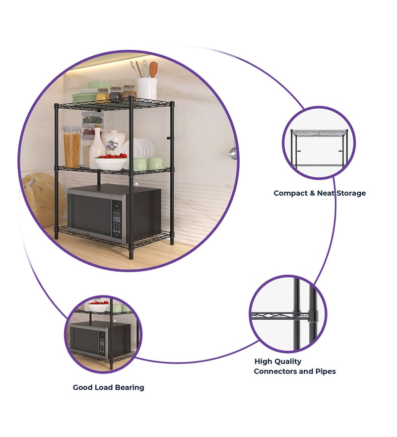 Buy Denham 3 Shelf Metal Kitchen Racks Black Colour by Tunehome Online ...