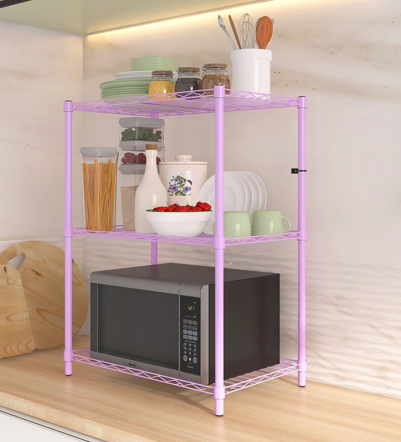 Buy Denham 3 Shelf Metal Kitchen Racks Pink Colour by Tunehome Online ...