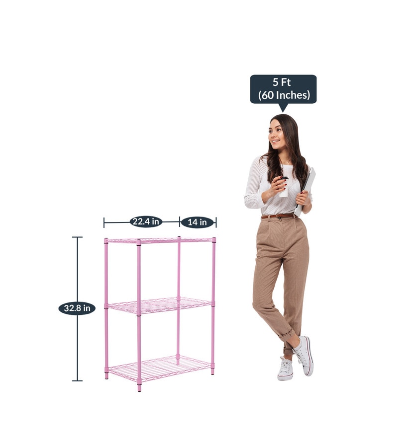 Buy Denham 3 Shelf Metal Kitchen Racks Pink Colour by Tunehome Online ...