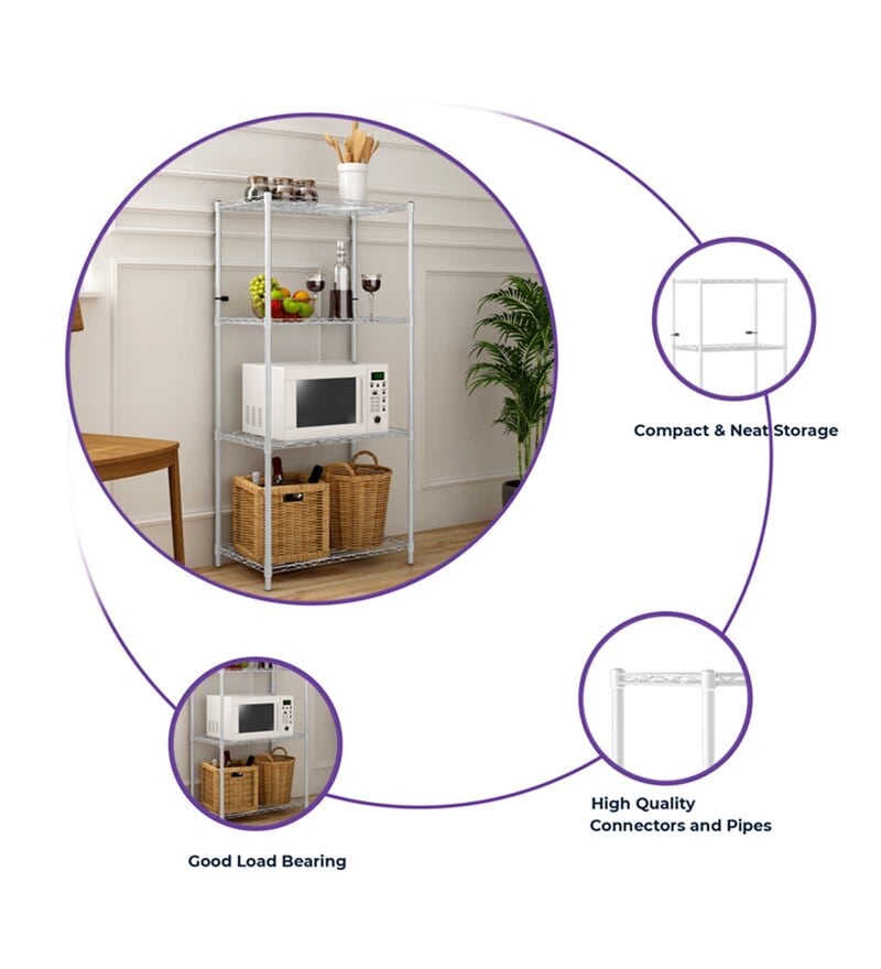 Buy Denham 4 Shelf Metal Kitchen Racks White Colour by Tunehome Online ...