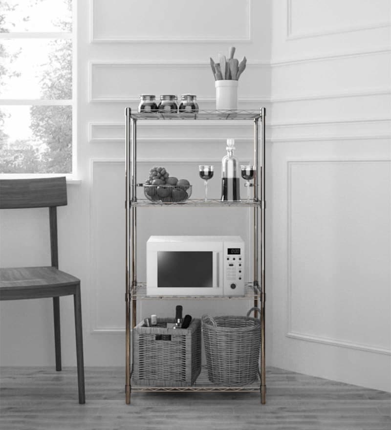 Buy Denham 4 Shelf Metal Kitchen Racks Silver Colour by Tunehome Online ...