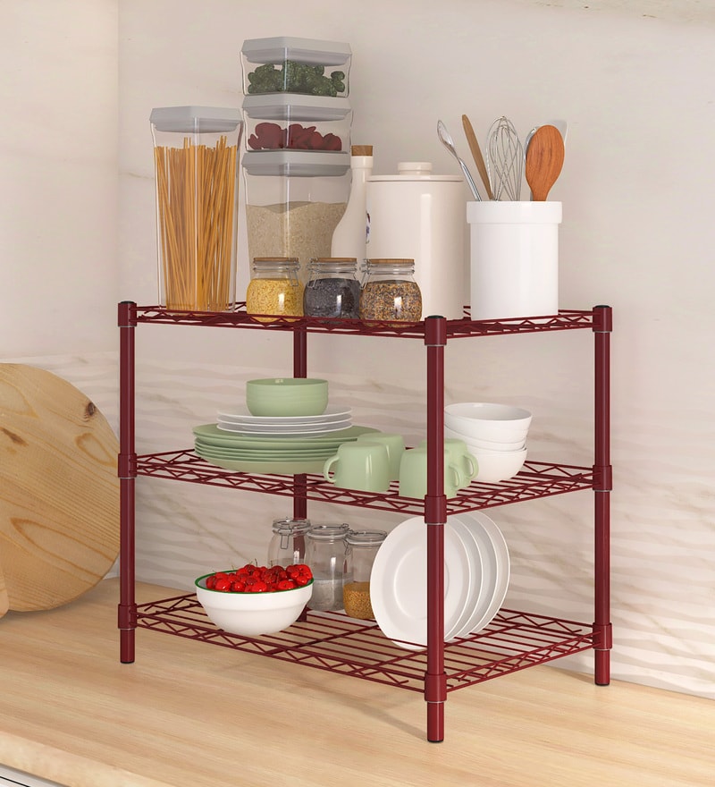 Buy Denham Kitchen Metal Racks Basic Without Oven Space In Red Colour ...