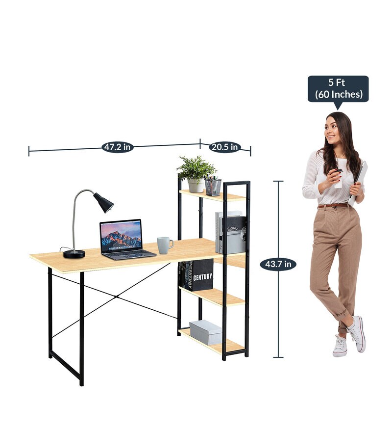 Buy Denver Writing Table with Side Shelves in Oak Brown Finish Online ...