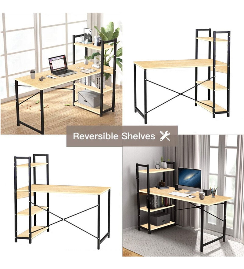 Buy Denver Writing Table with Side Shelves in Oak Brown Finish Online ...