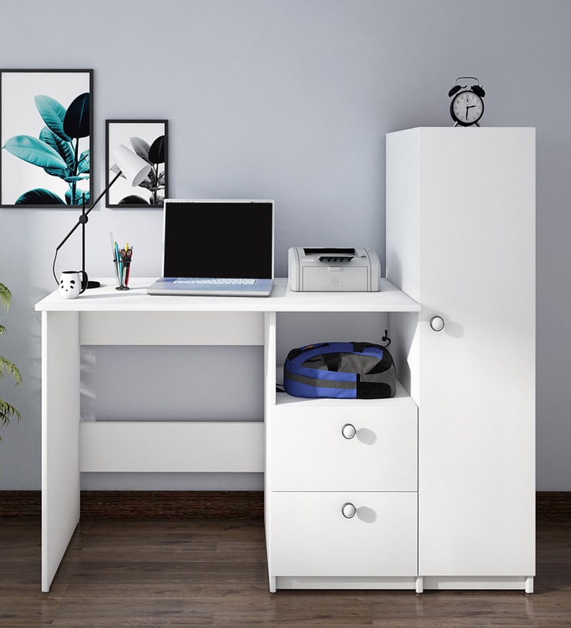 Buy Derrick Hutch Desk in Frosty White Finish by Woodbuzz Online ...