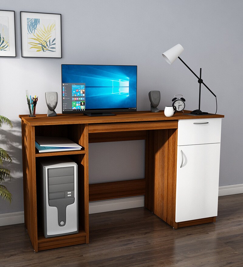 Buy Athos Computer Table in Walnut And Frosty White Finish by Woodbuzz ...