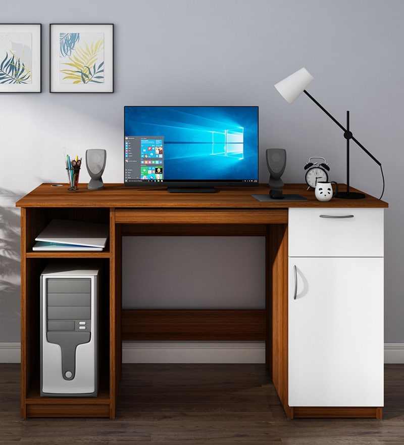 Buy Athos Computer Table in Walnut And Frosty White Finish by Woodbuzz ...