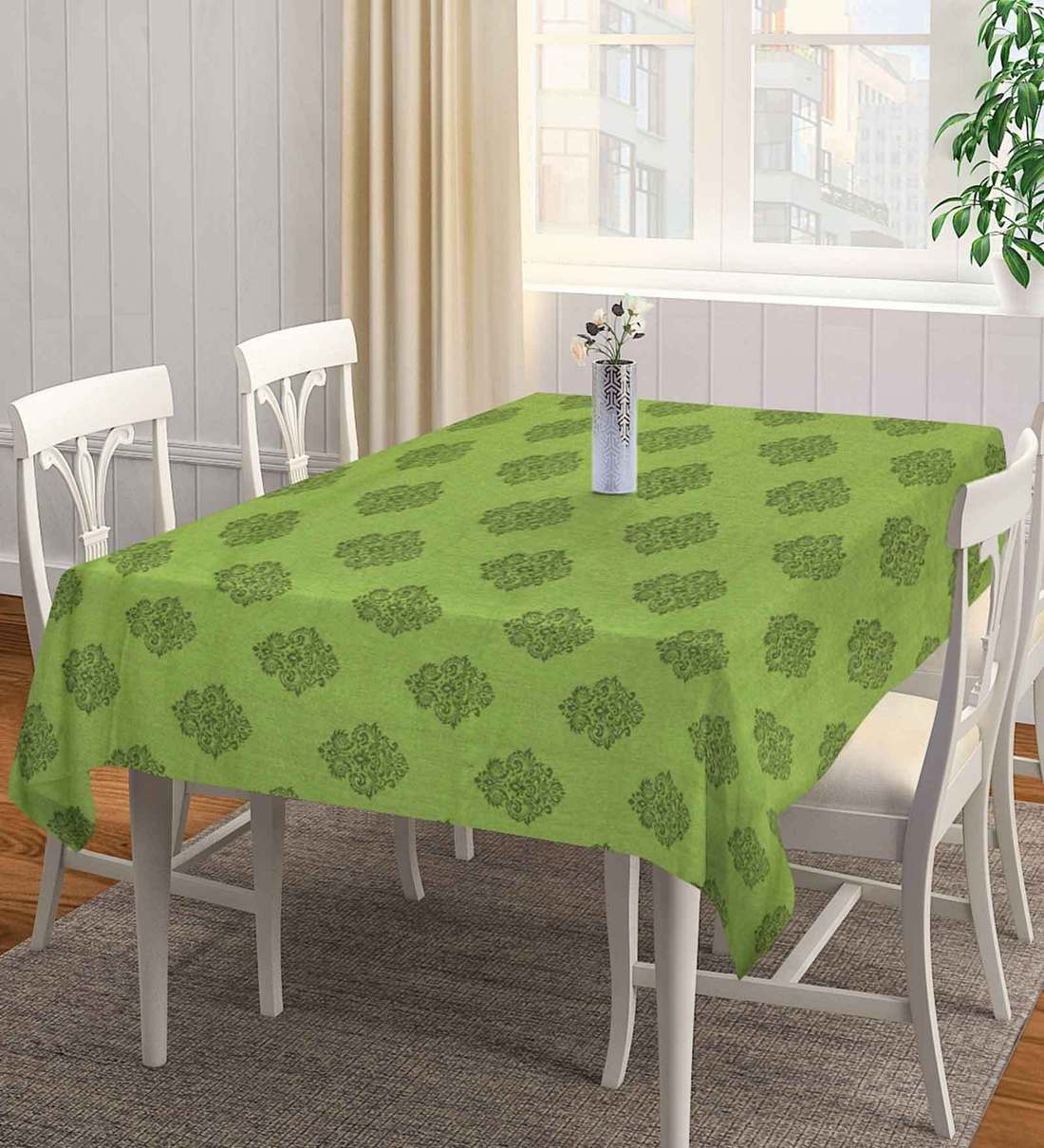 Buy Green Cotton 90x60 Inches 6 Seater Table Cloth by Neudis at 37% OFF ...