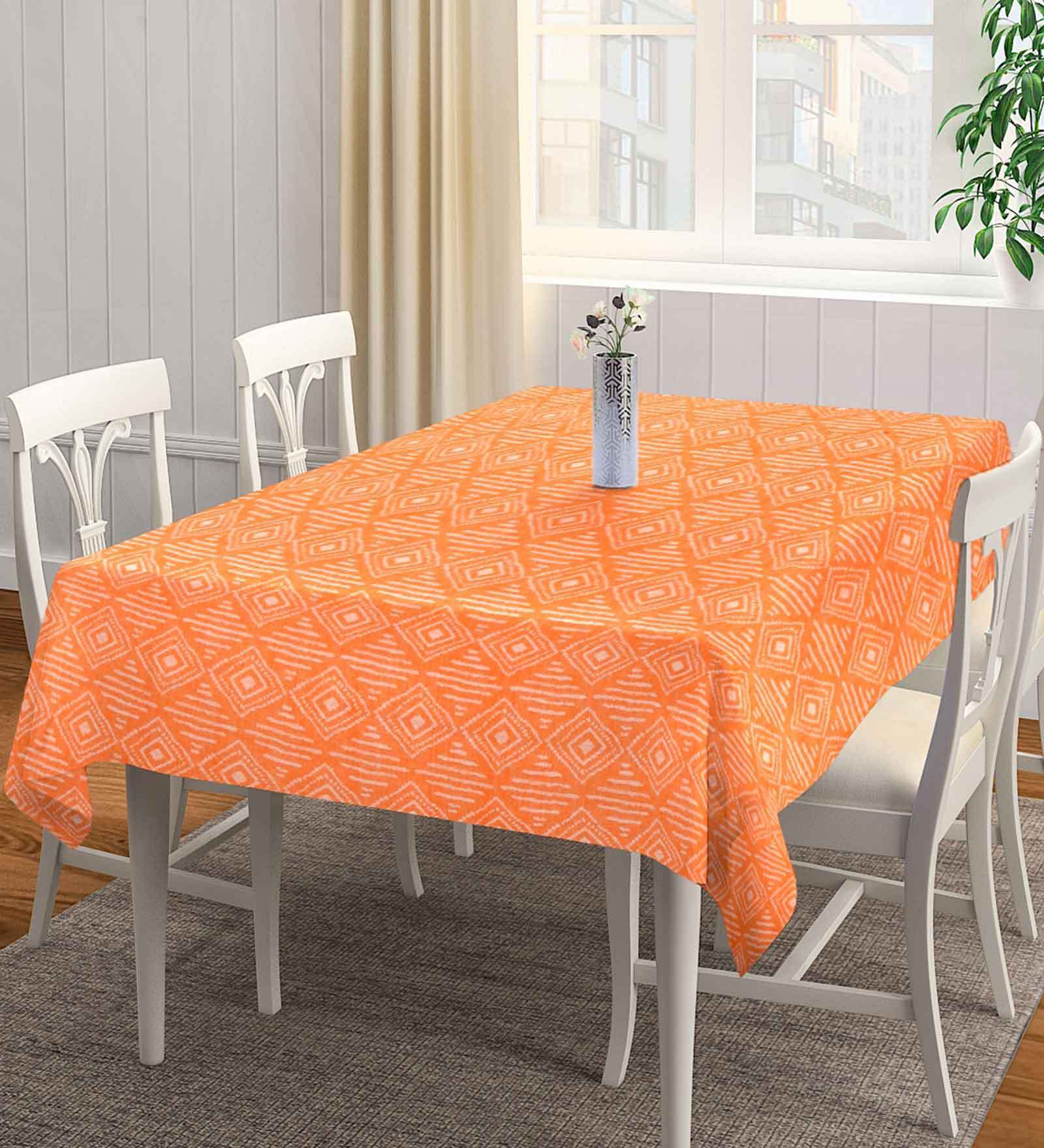 Buy Orange Cotton 90x60 Inches 6 Seater Table Cloth by Neudis at 20% ...