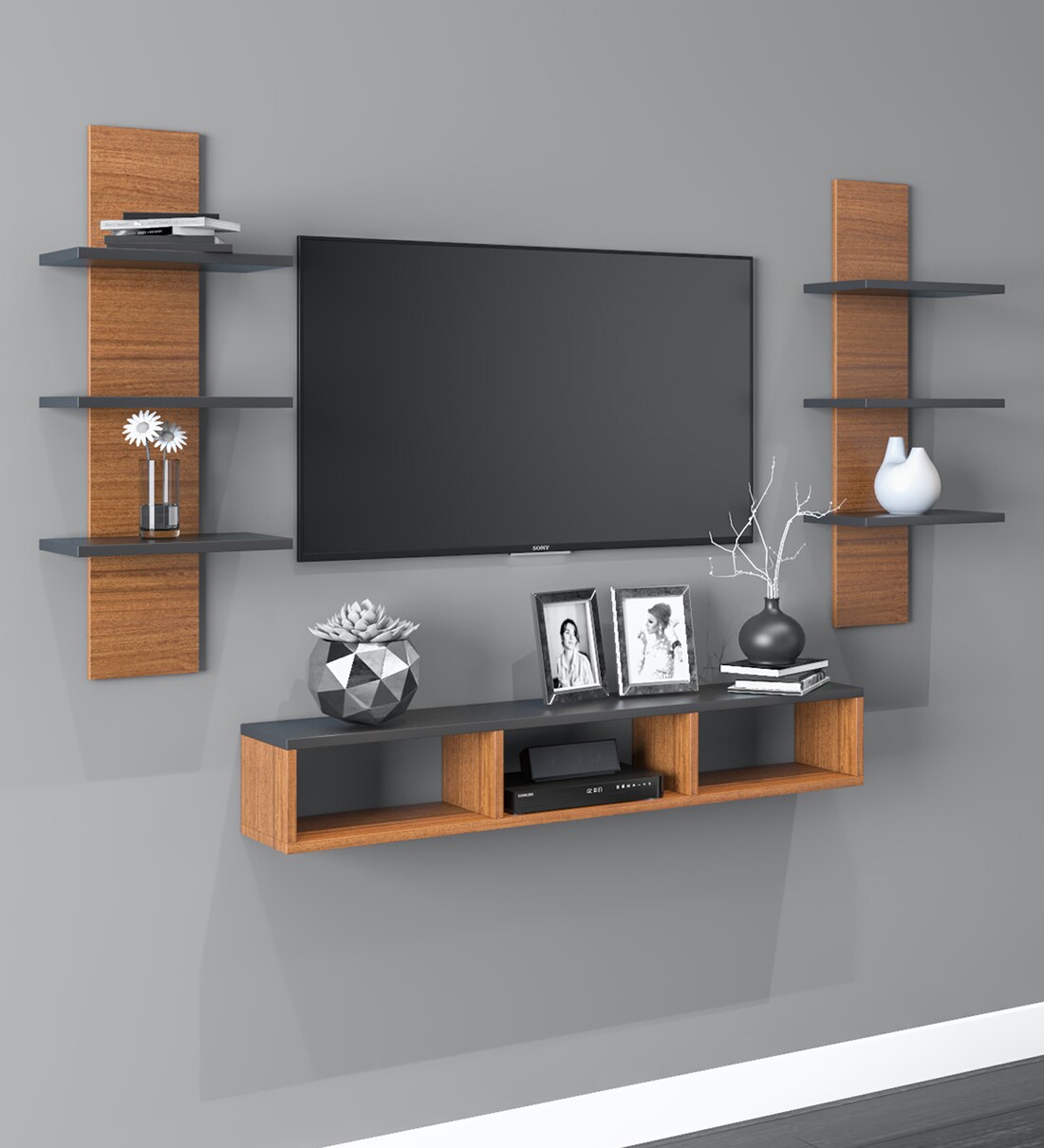 Buy Dime TV Unit in Slate Grey & Walnut Finish for TVs up to 43\ Online ...
