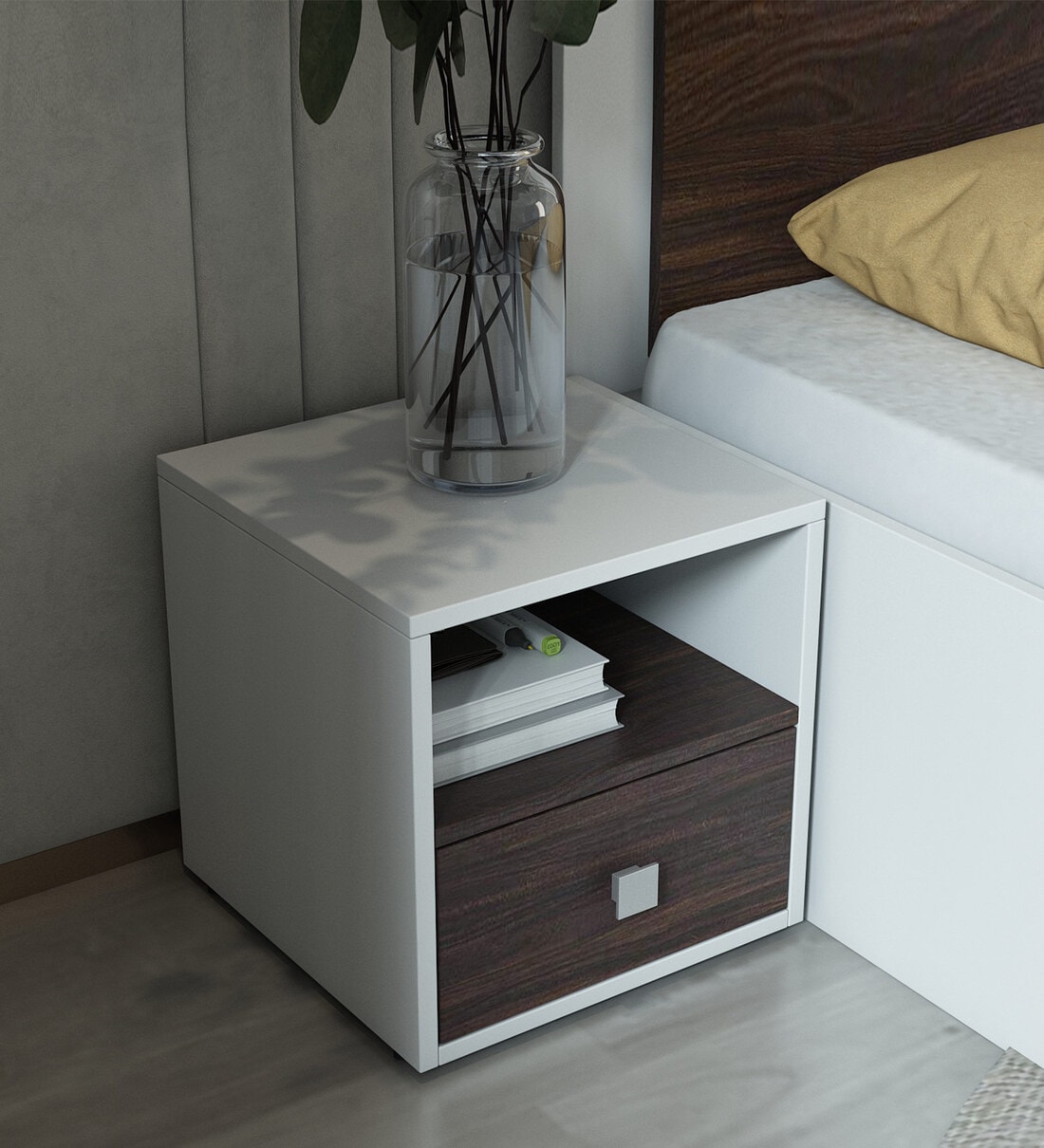 Buy Dimora Bedside Table in Choco Brown & Frosty White Finish with ...