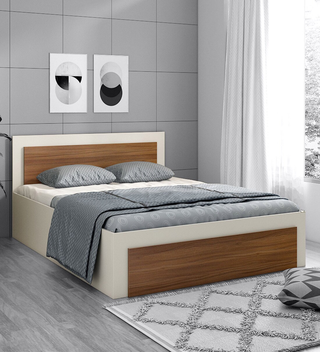 Buy Dimora Queen Size Bed in Frosty White Finish with Hydraulic Storage ...