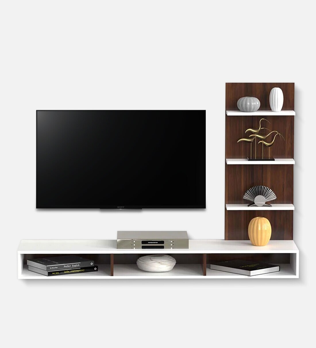 Buy Distinctly Shelved Tv Unit Cabinet in White & Oak Colour by ...