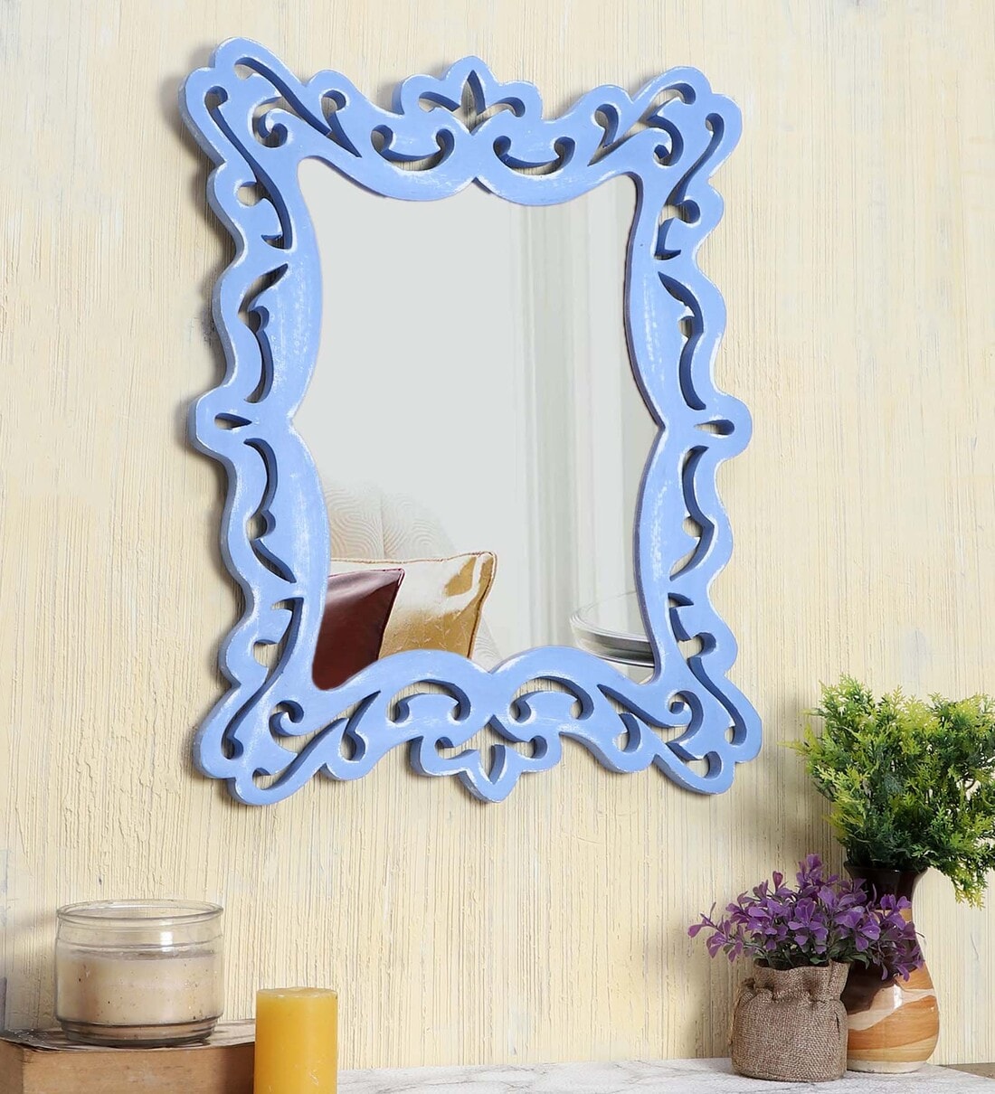 Buy Distressed Blue MDF Decorative Mirror at 6% OFF by The Urban Store ...