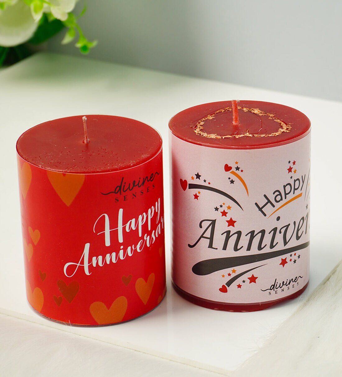 Buy Romantic Set Of 2 Red Wax Pillar Candles at 31% OFF by Divine ...