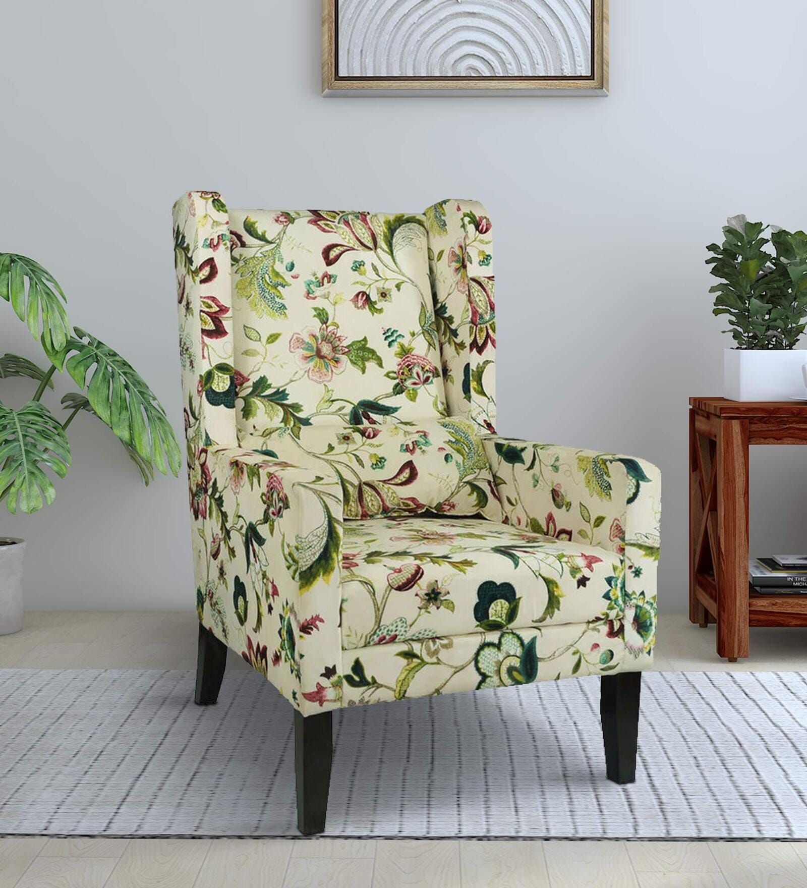 Buy Essen Suede Wing Chair In Green Floral Print at 34% OFF by ...
