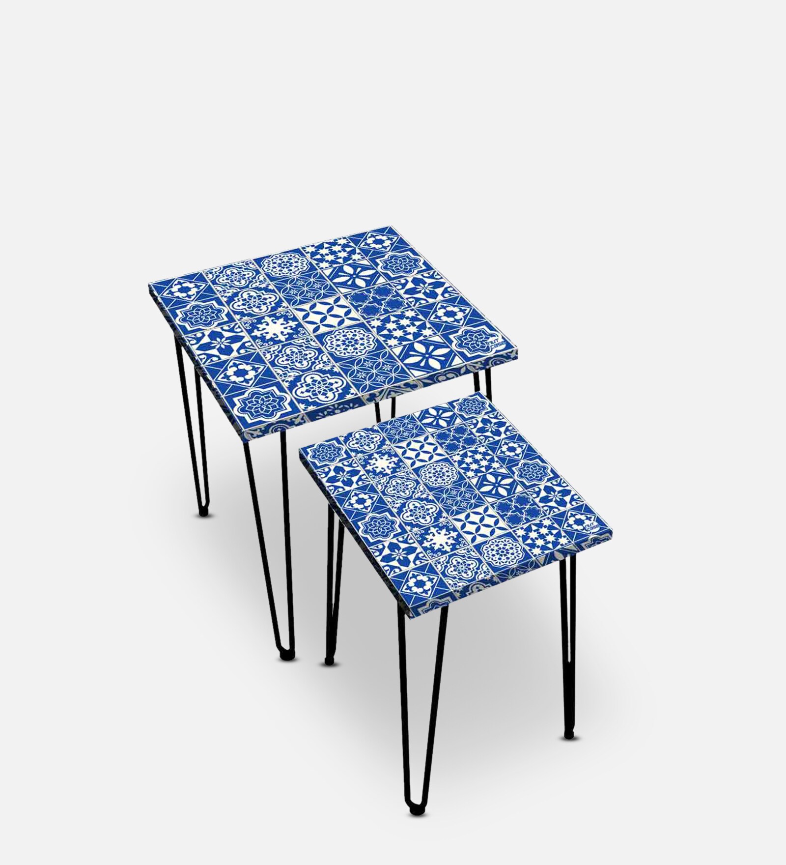 Buy Digital Azulejo Print Nest of Tables (Set of 2 ) in Blue Colour at ...