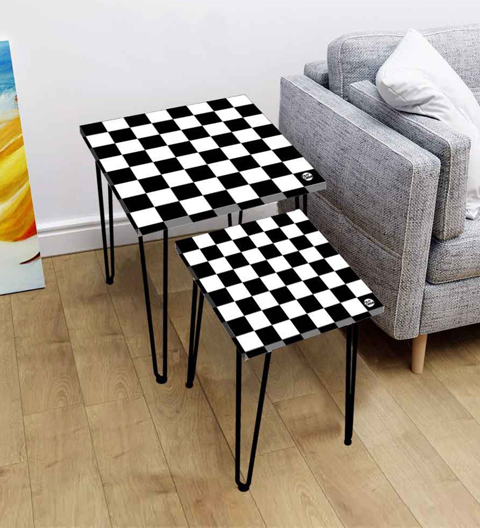 Buy Digital Chess Metal Nest of Tables in Black & White Finish (Set Of ...