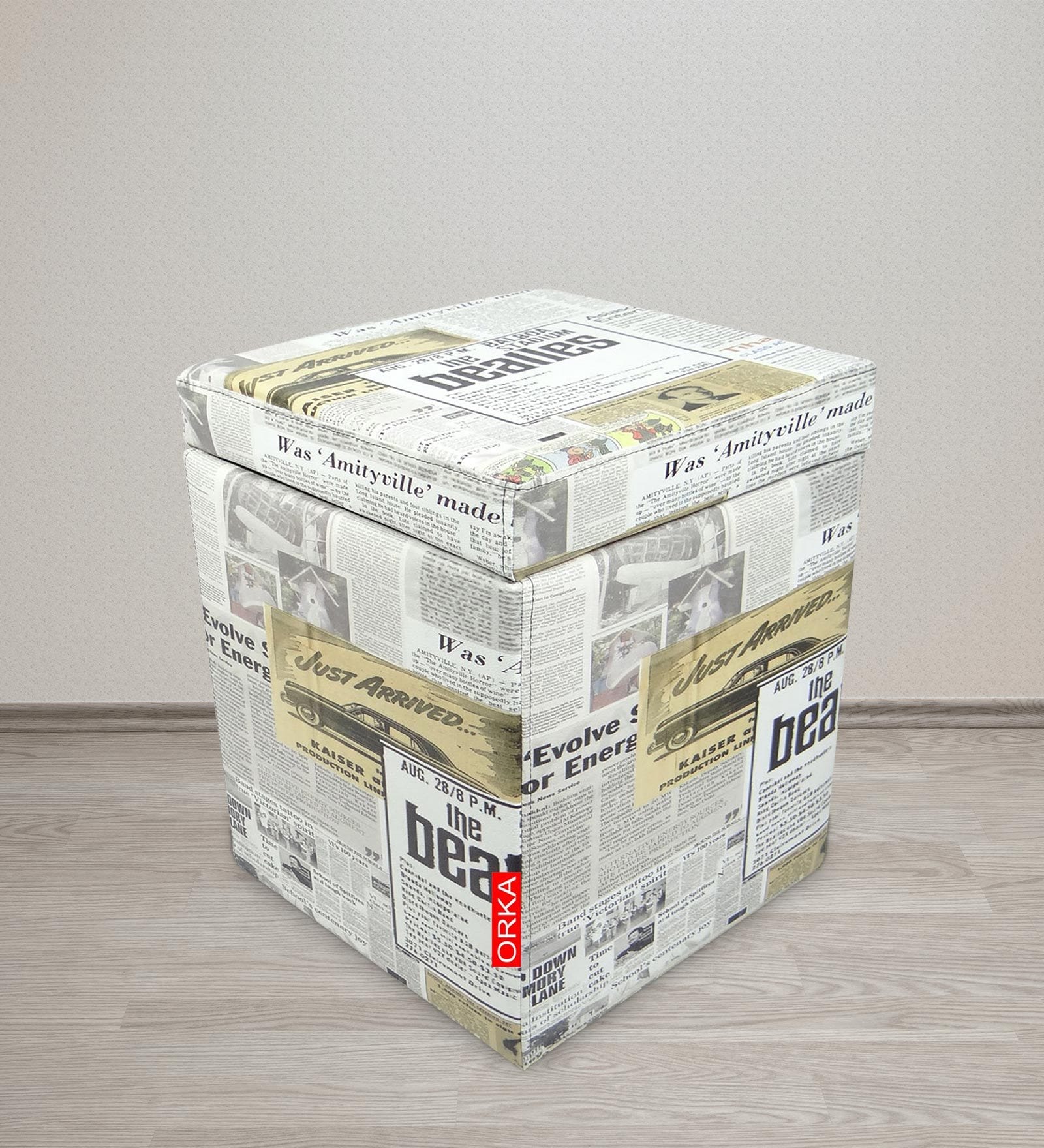 Buy Classic News Print Square Ottoman with Storage in Black & White ...