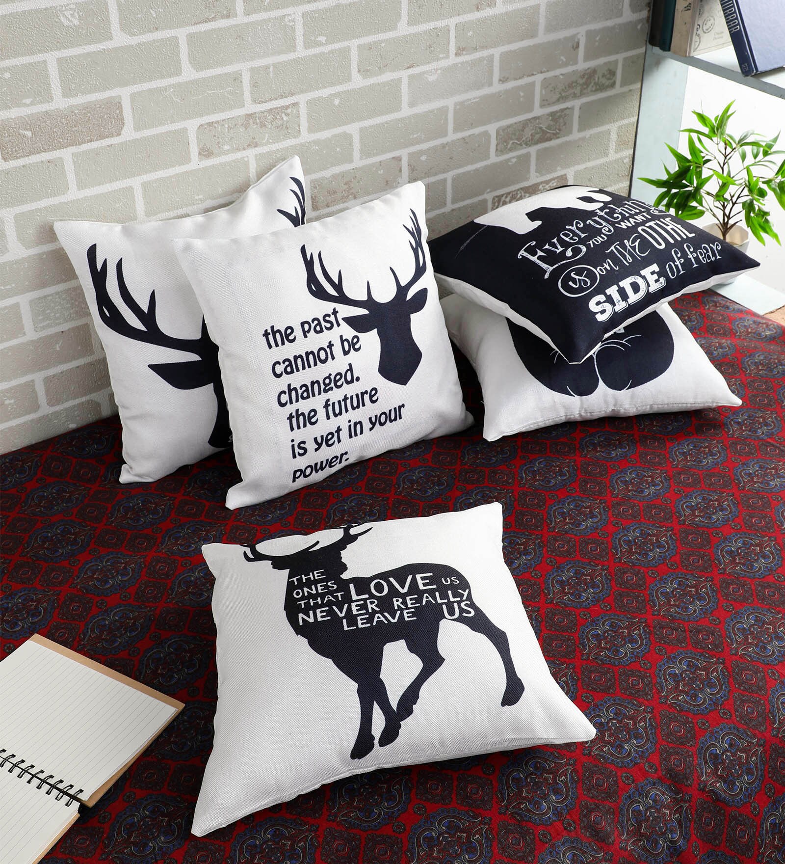 Buy White Quoted Jute 12 x 12 Inches Cushion Covers (Set of 5) at 30% ...