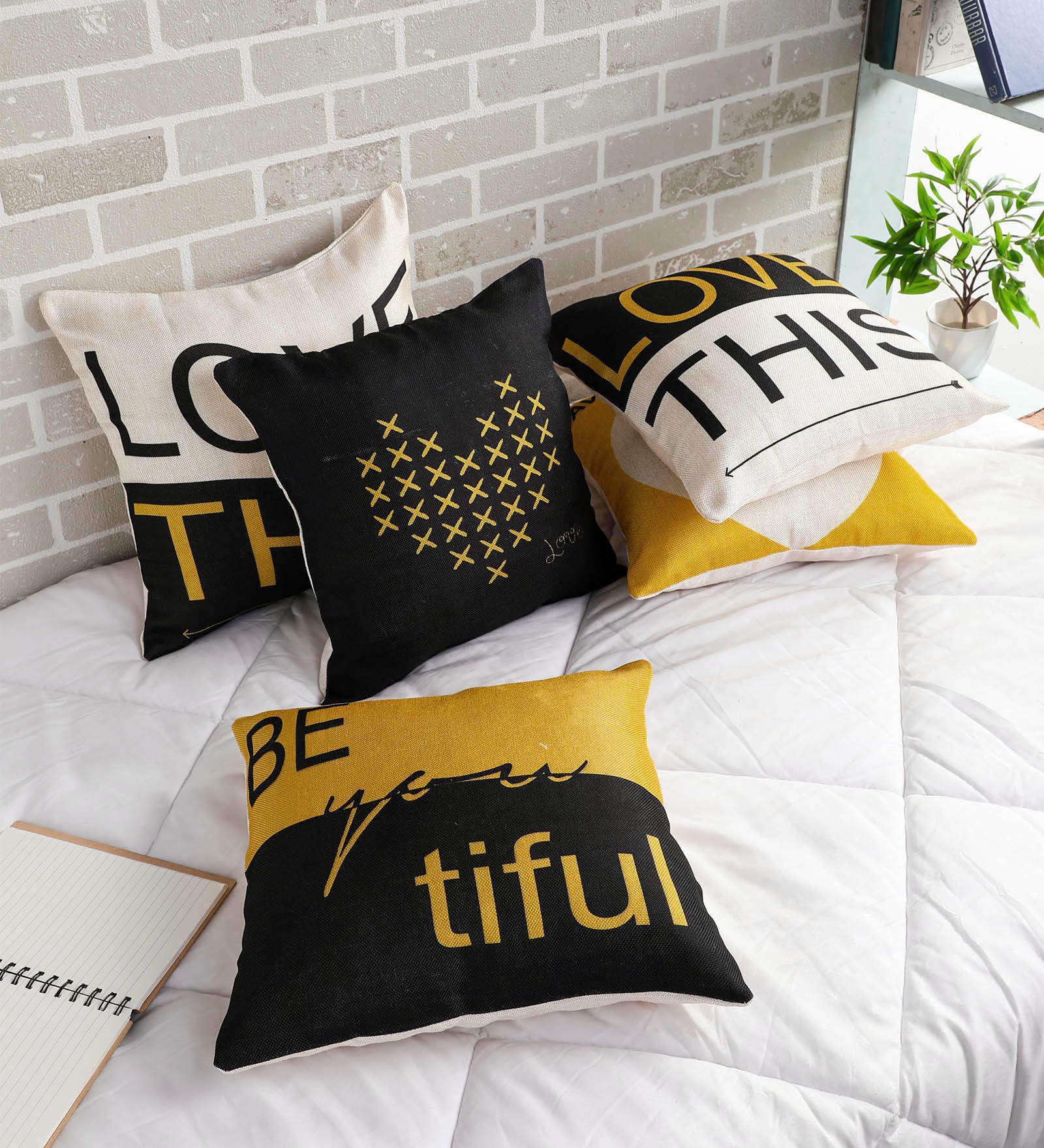 Buy Black Quoted Jute 24 x 24 Inches Cushion Covers (Set of 5) by B7 ...