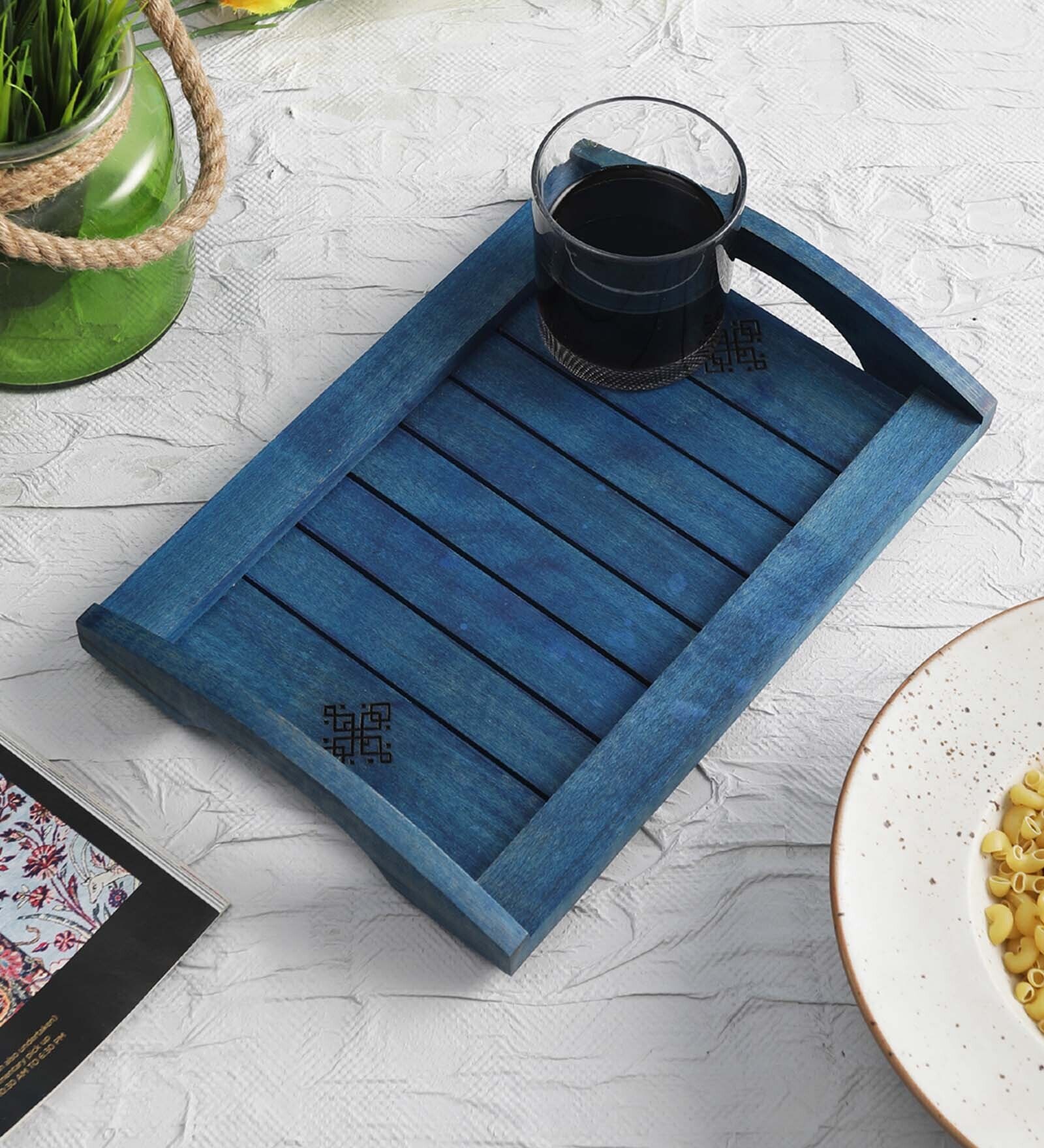 Buy Distress- Small Blue Wood Serving Tray at 37% OFF by Vareesha ...