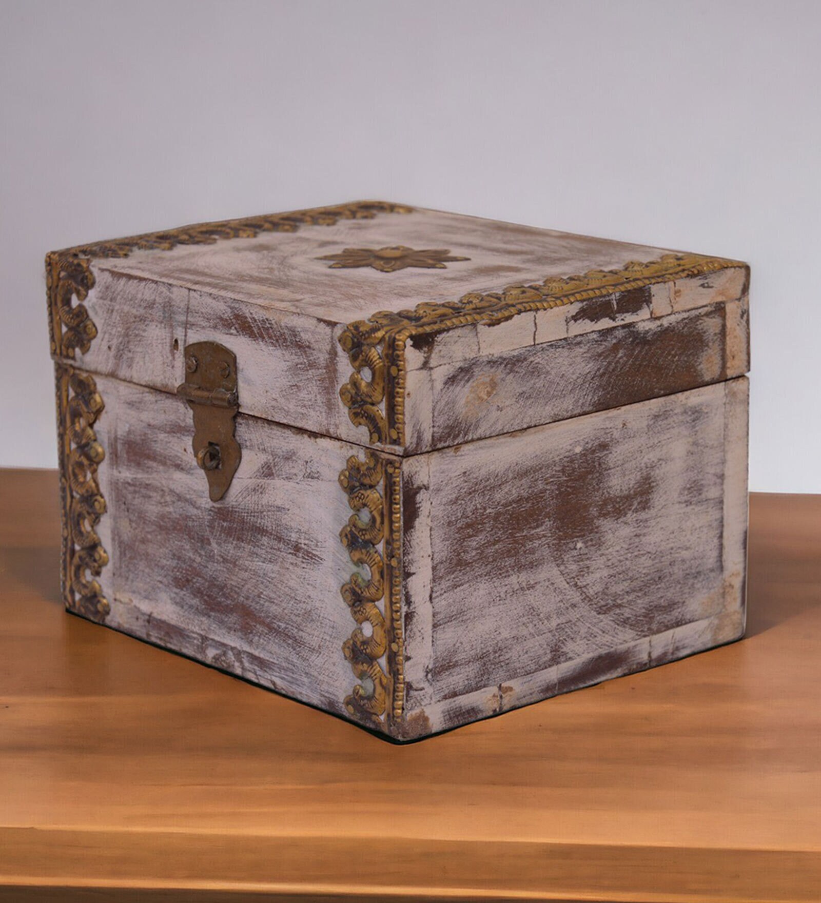Buy Distress Brass Fitting White Wood Box at 21% OFF by B K Exports ...