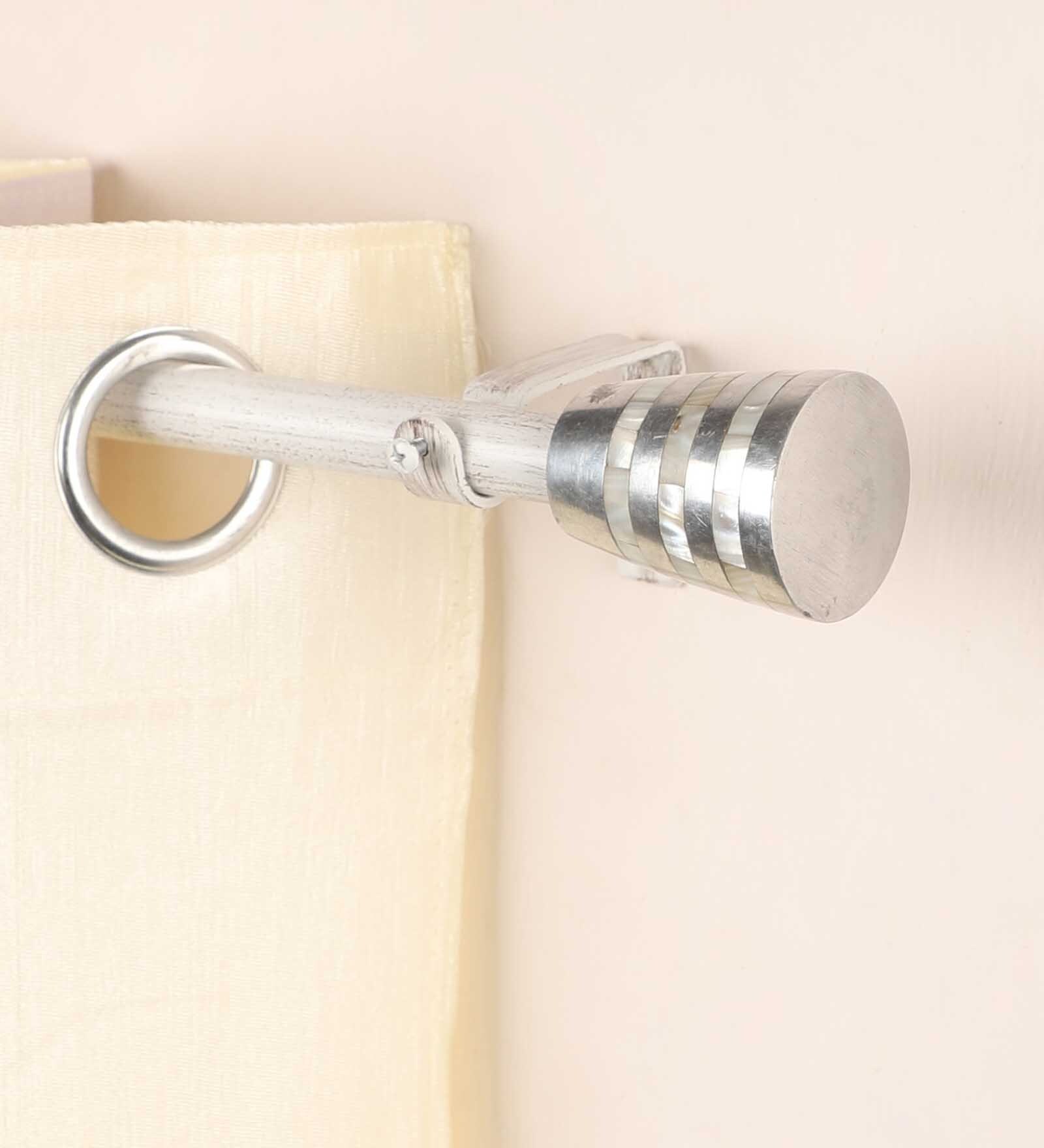 Buy Distressed White Powder Coated Iron Curtain Rod (84 to 144 Inches ...