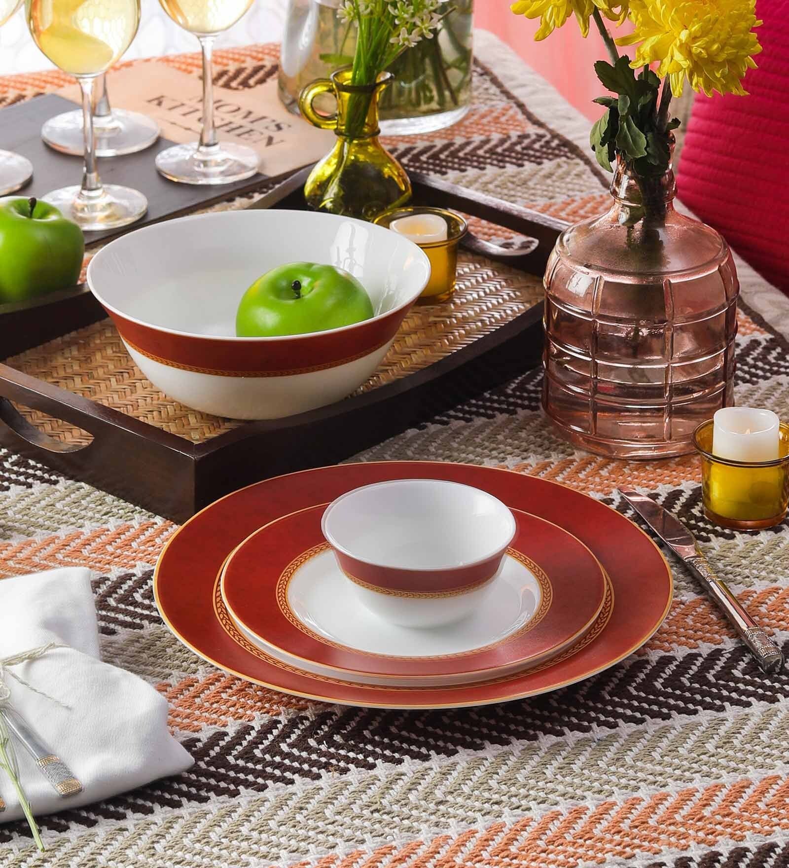 Buy Diva Sovrana Ameerah Red Opalware Dinner Set - 19 Pieces By La ...