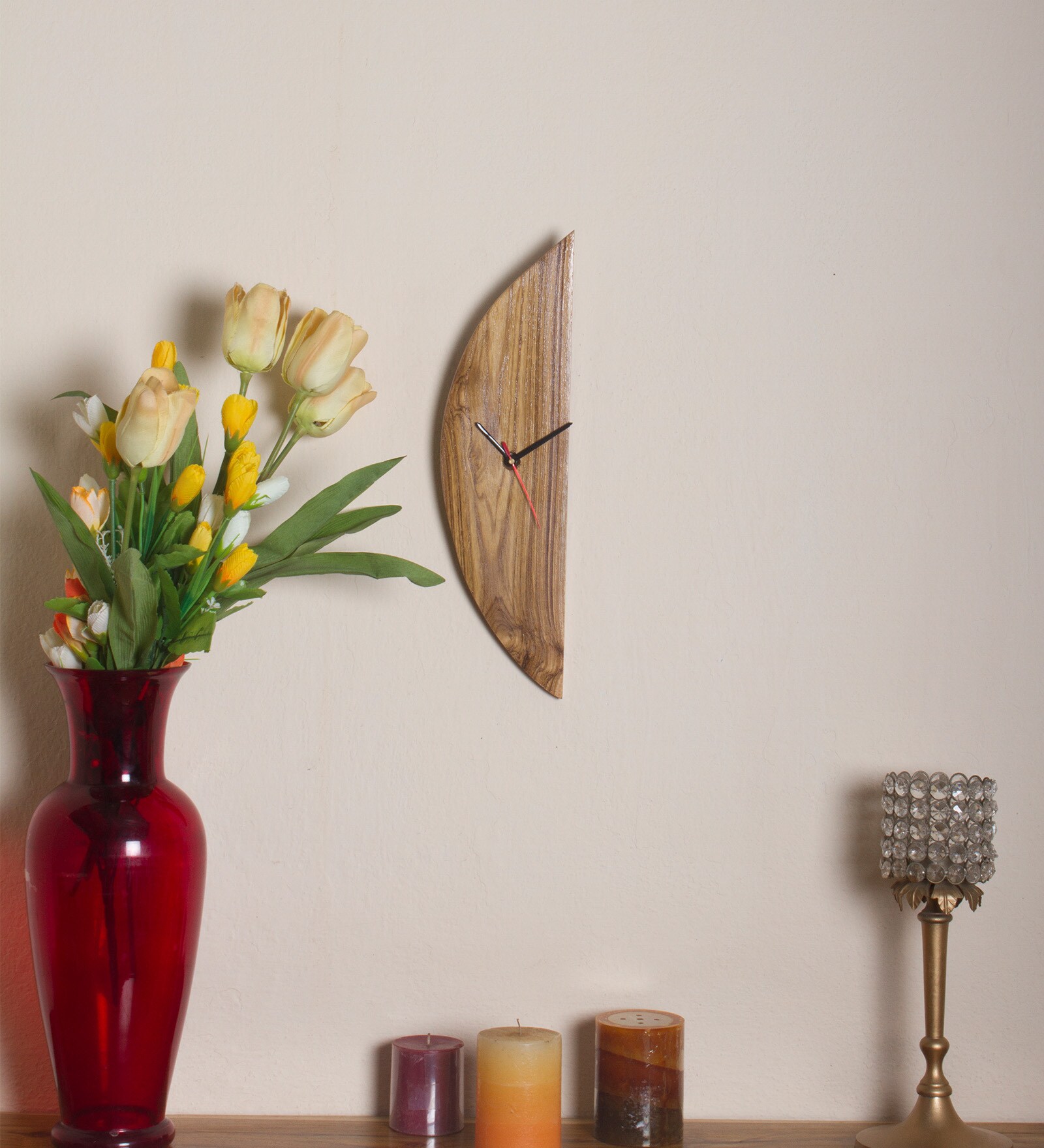 Buy Divine Decor Brown Teak Wood 16 x 4.5 Inch Semi Circle Wall Clock ...