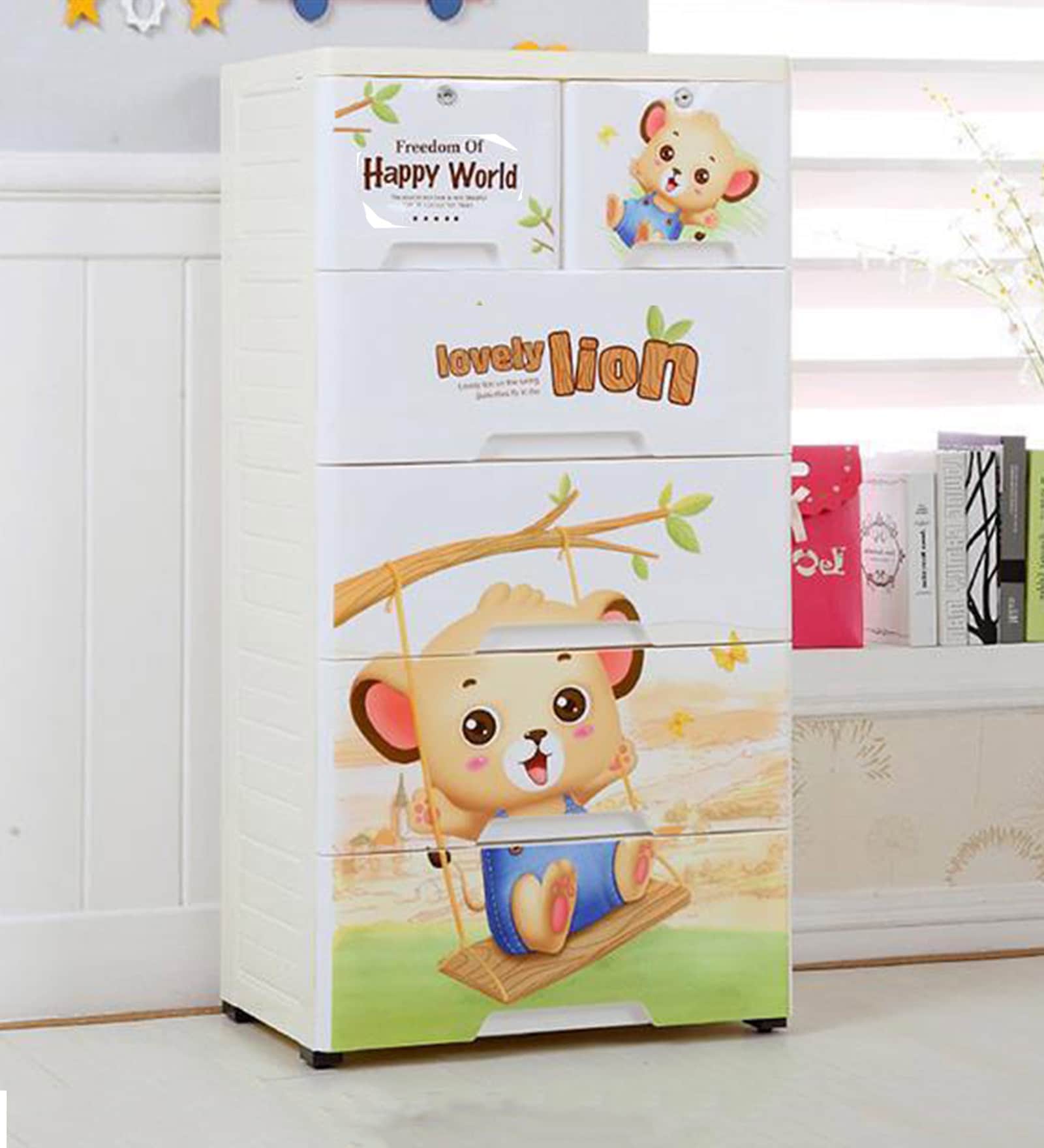 Buy Lovely Lion Five Layer Plastic Kids Chest Of Drawers in Multi ...