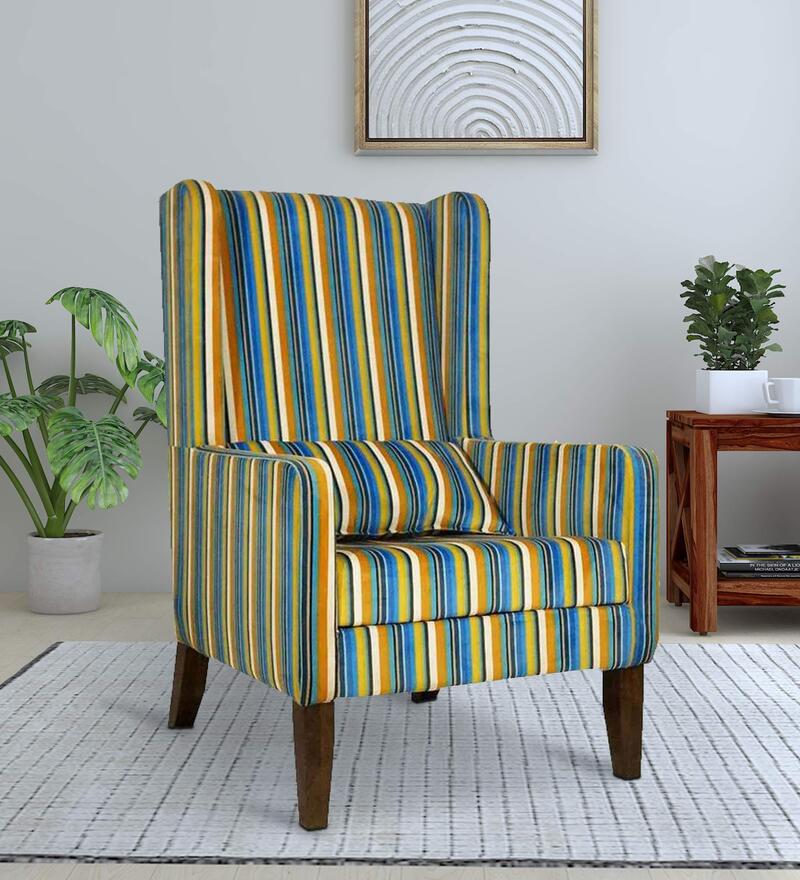 Buy Essen Suede Wing Chair In Blue Colour By Woodsworth Online - Wing ...